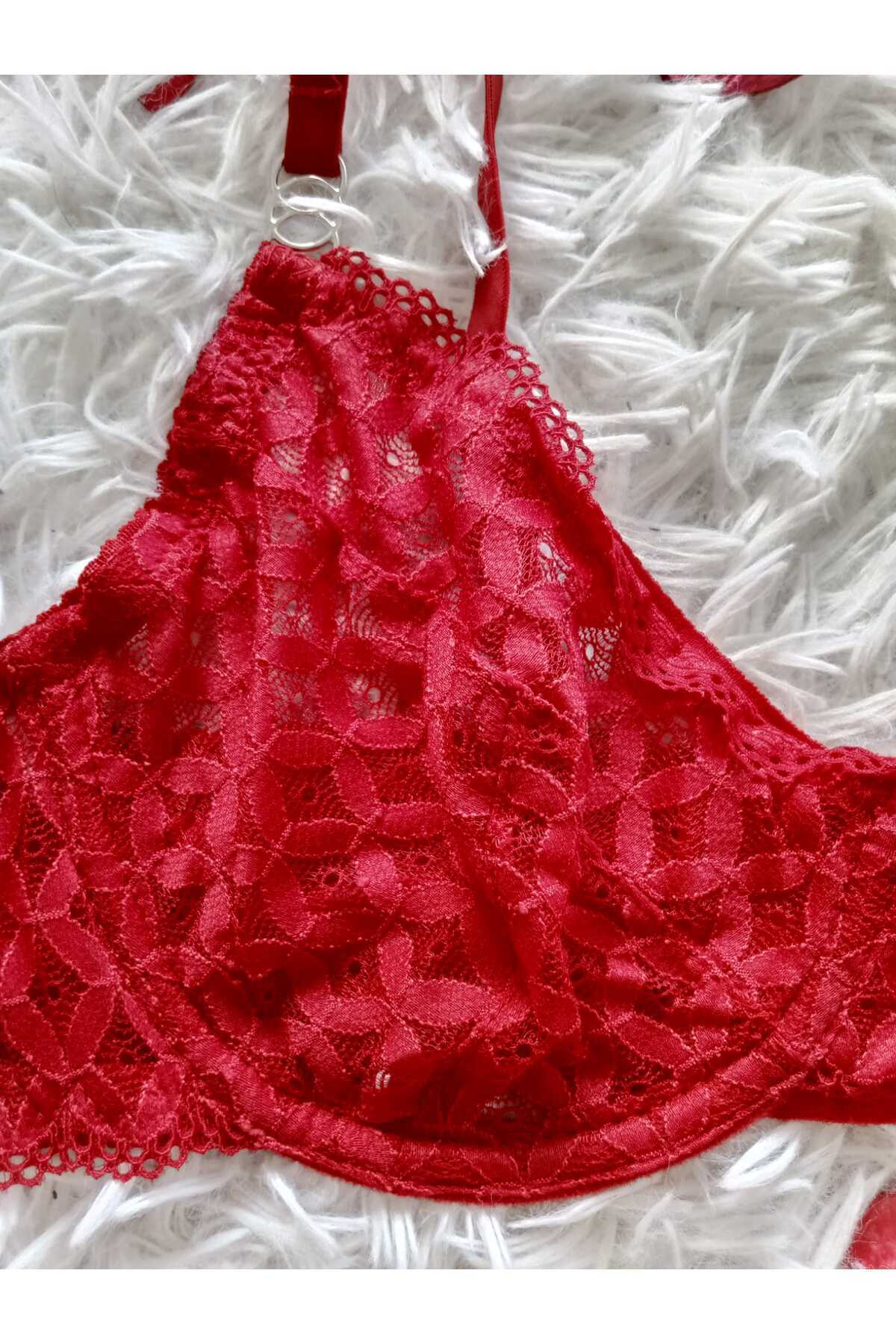 Genel Markalar Kırmızı Nude Dantelli Bralet Südyen Kilot Takım Tanga ...