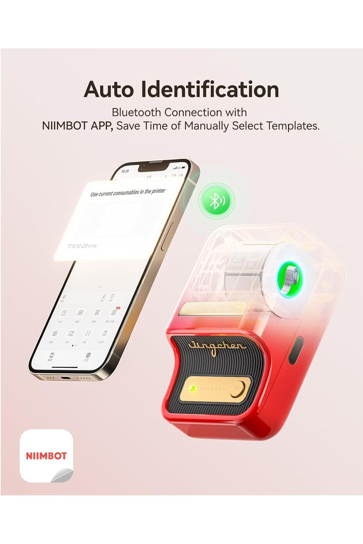 NiiMbot B21 Etiket Makinesi Kırmızı, Kablosuz Taşınabilir Bluetooth - Usb Şarjlı, Termal ...