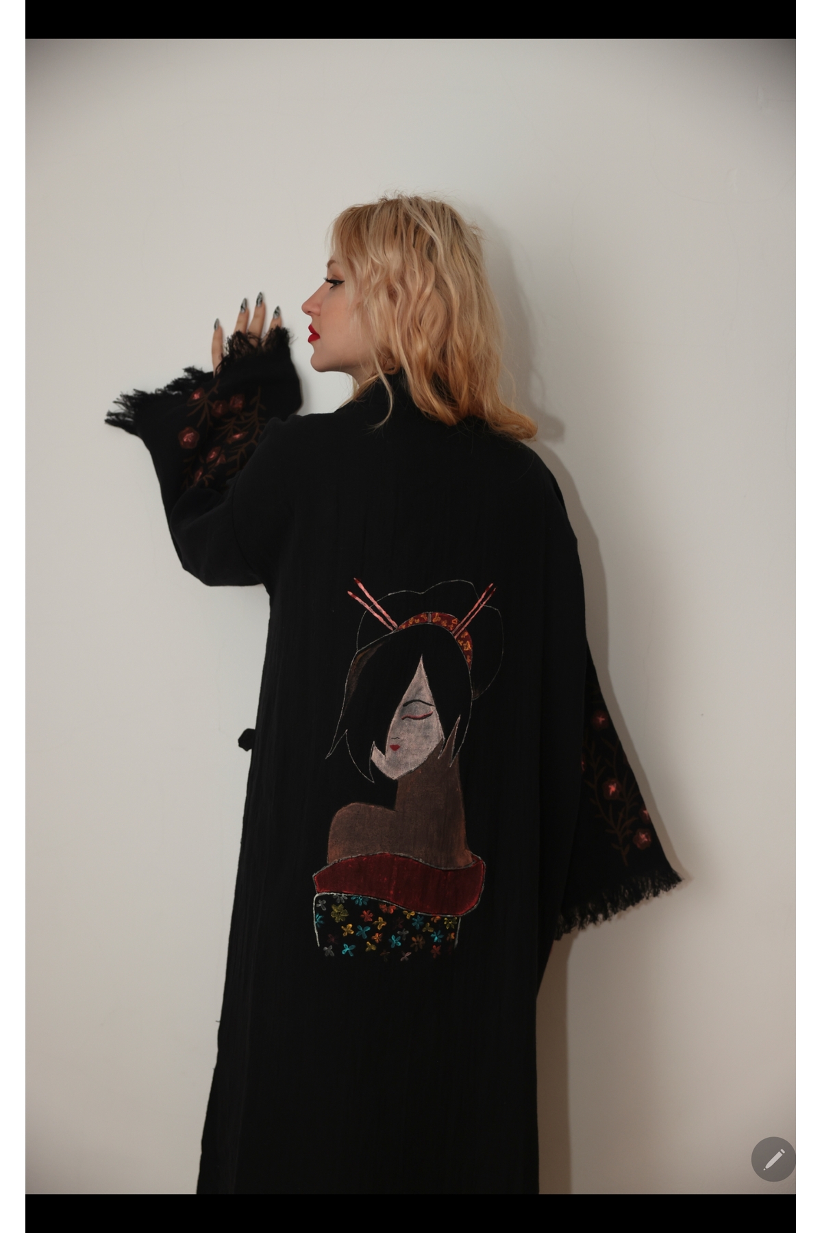 hat craft Müslin Kimono %100 Pamuk Japon Kızı Baskılı Siyah ,el Yapımı ...
