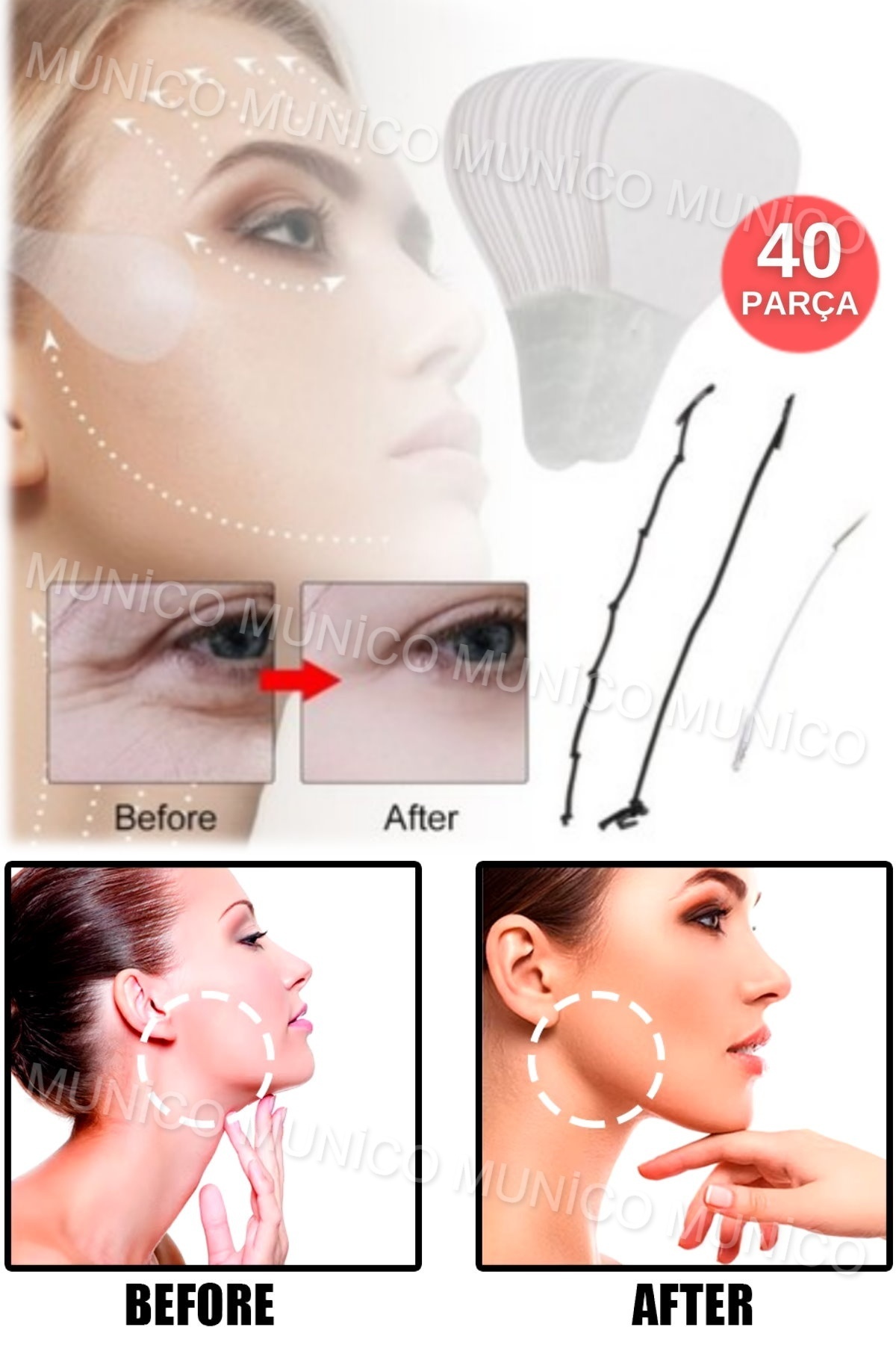 Genel Markalar 40 Adet Yüz Çene Alın Gençleştirici Neck And Eye Lift ...