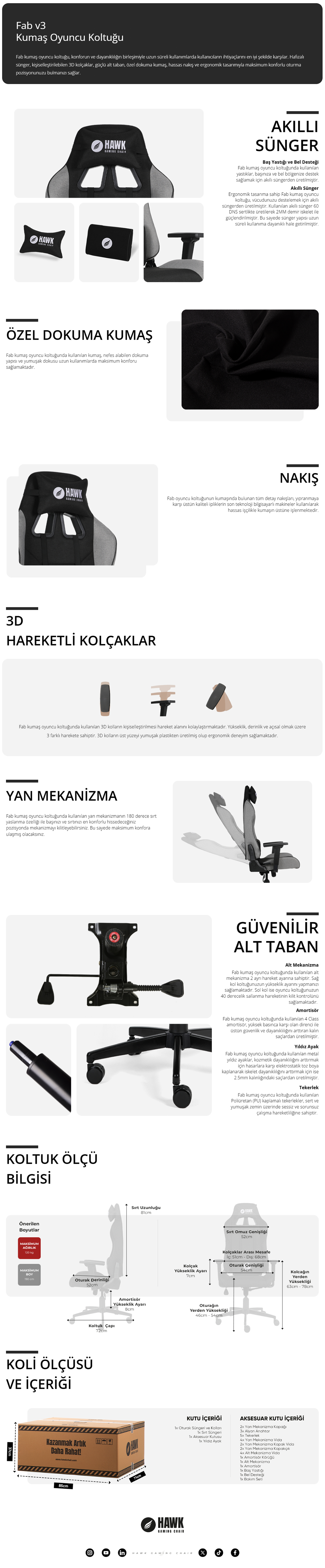 Hawk Gaming Chair Hawk Gaming Chair Fab V3 Kumaş Oyuncu Koltuğu ...