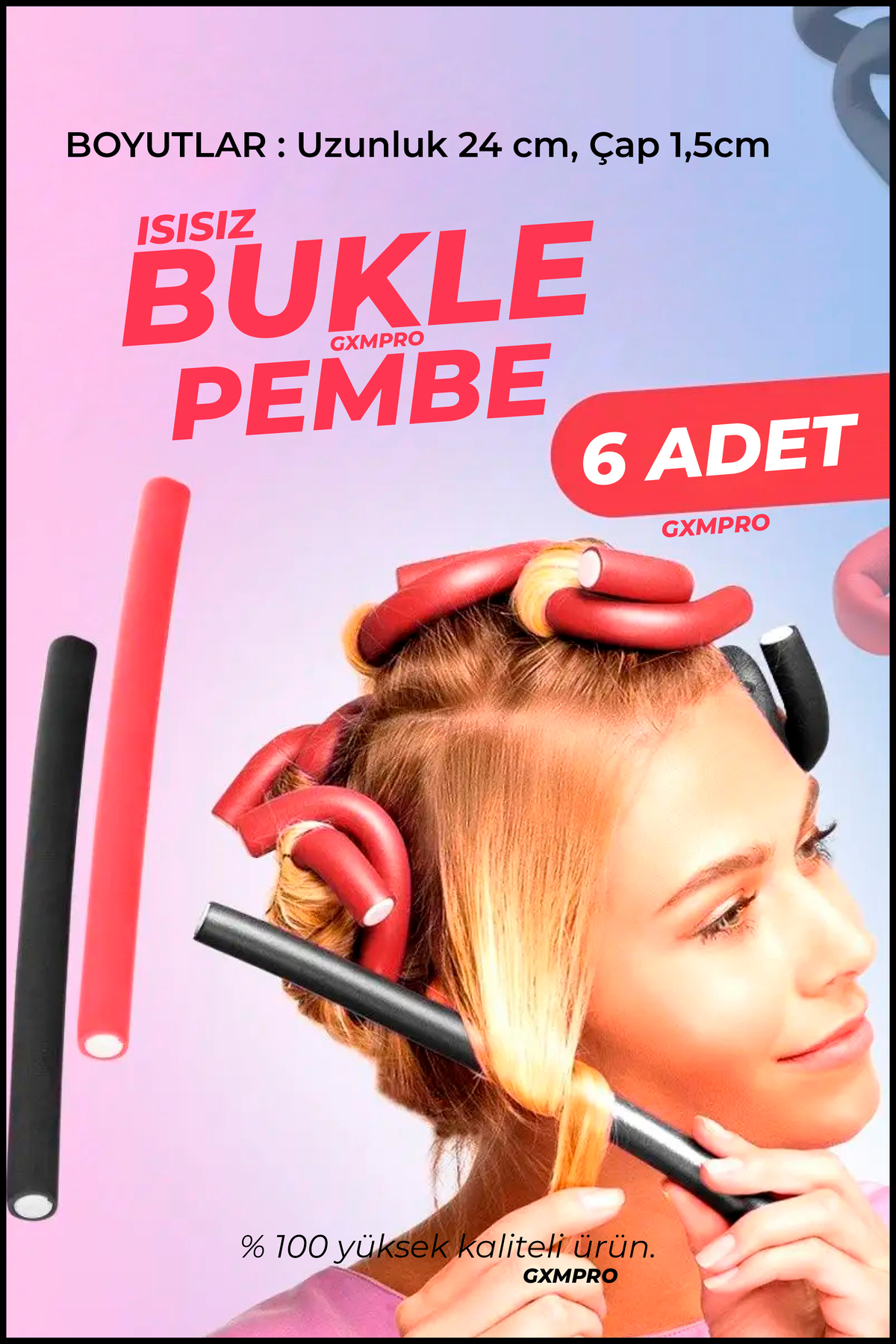 GXMPRO 6'lı İnce Sosis, Bigudi Saç Sosisi, Saç Bigudisi (U24 cm-K1,5cm ...