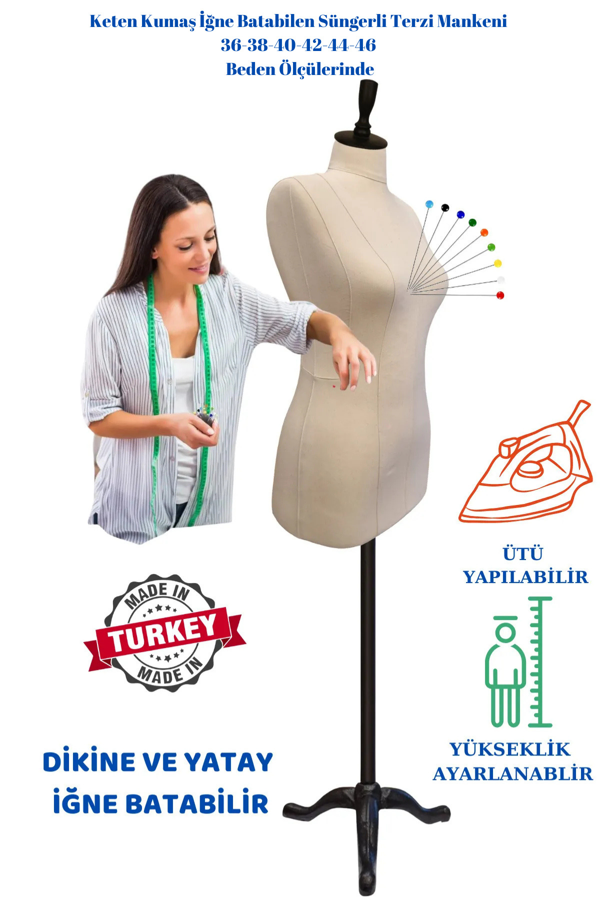 Manken İstanbul Keten Kumaş Süngerli Iğne Batabilen Prova Mankeni Terzi ...
