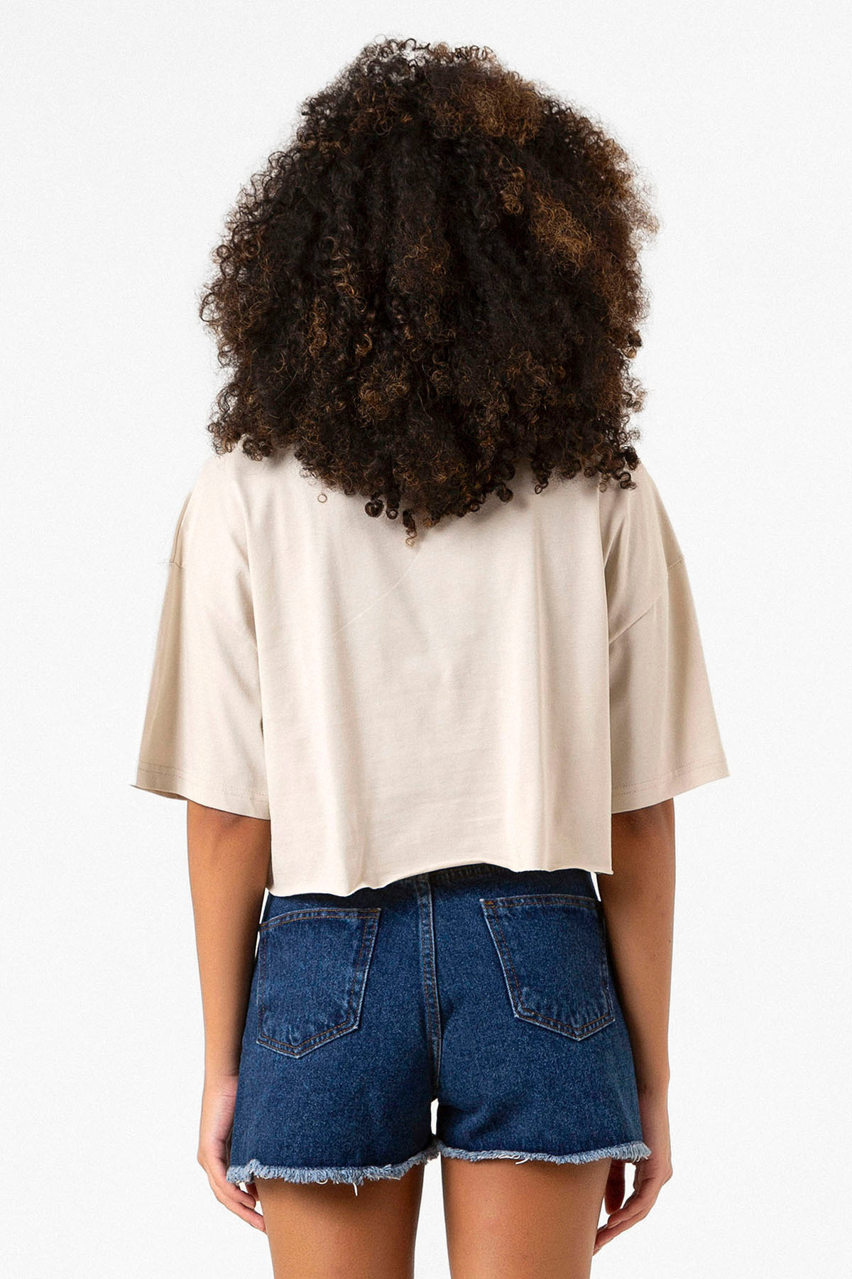 Tshirthane Wheel of Fortune Nope Beige Women's Crop T-Shirt- Trendyol