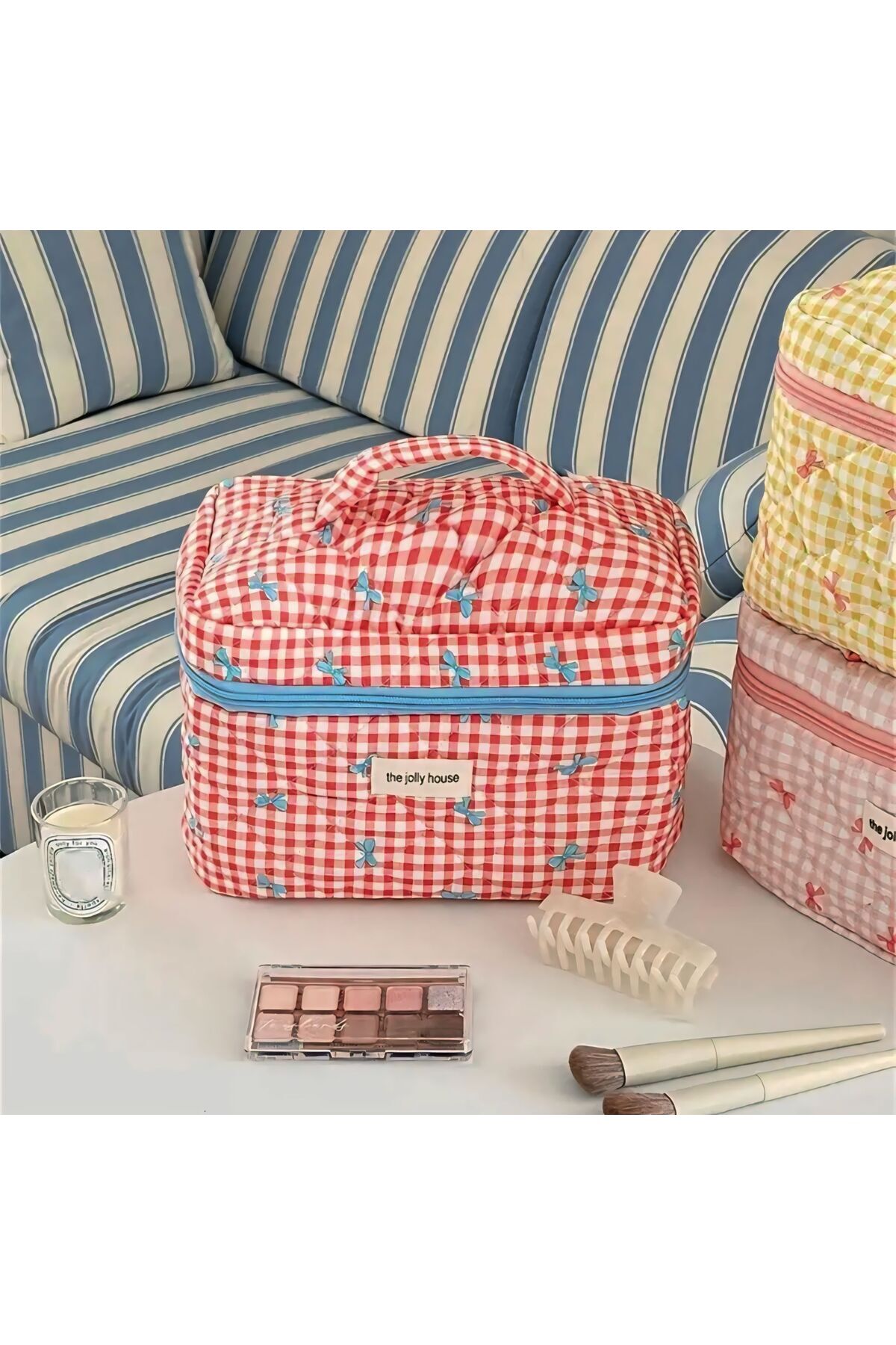 Piraye Shop 2 Bölmeli Fermuarlı Kırmızı Beyaz Kareli Büyük Kapasiteli ...