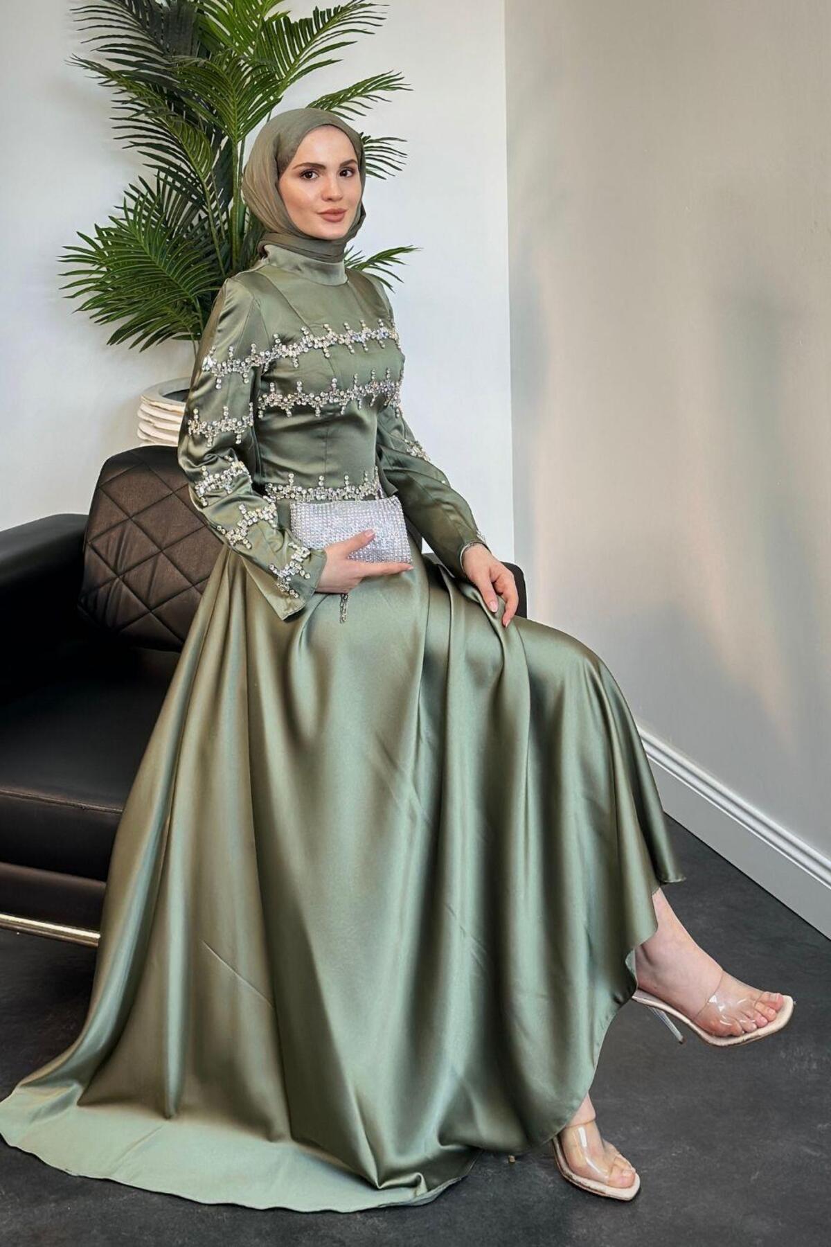 MERVEN AKYÜZ Onsra Taşlı Abiye Çağla Yeşili - Fiyatı, Yorumları