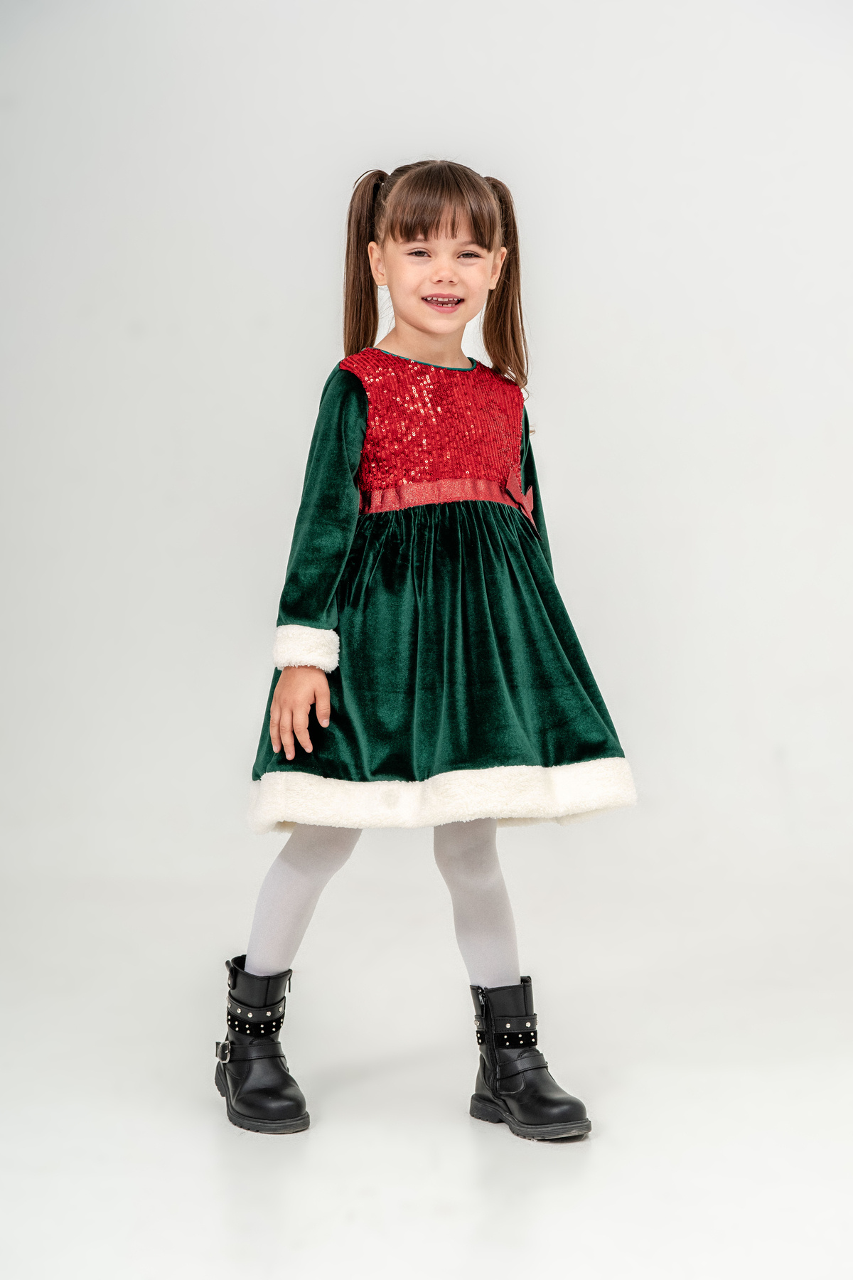 Eray Kids Yılbaşı Temalı Pullu Fiyonk Detaylı Yeşil Kadife Kız Çocuk ...