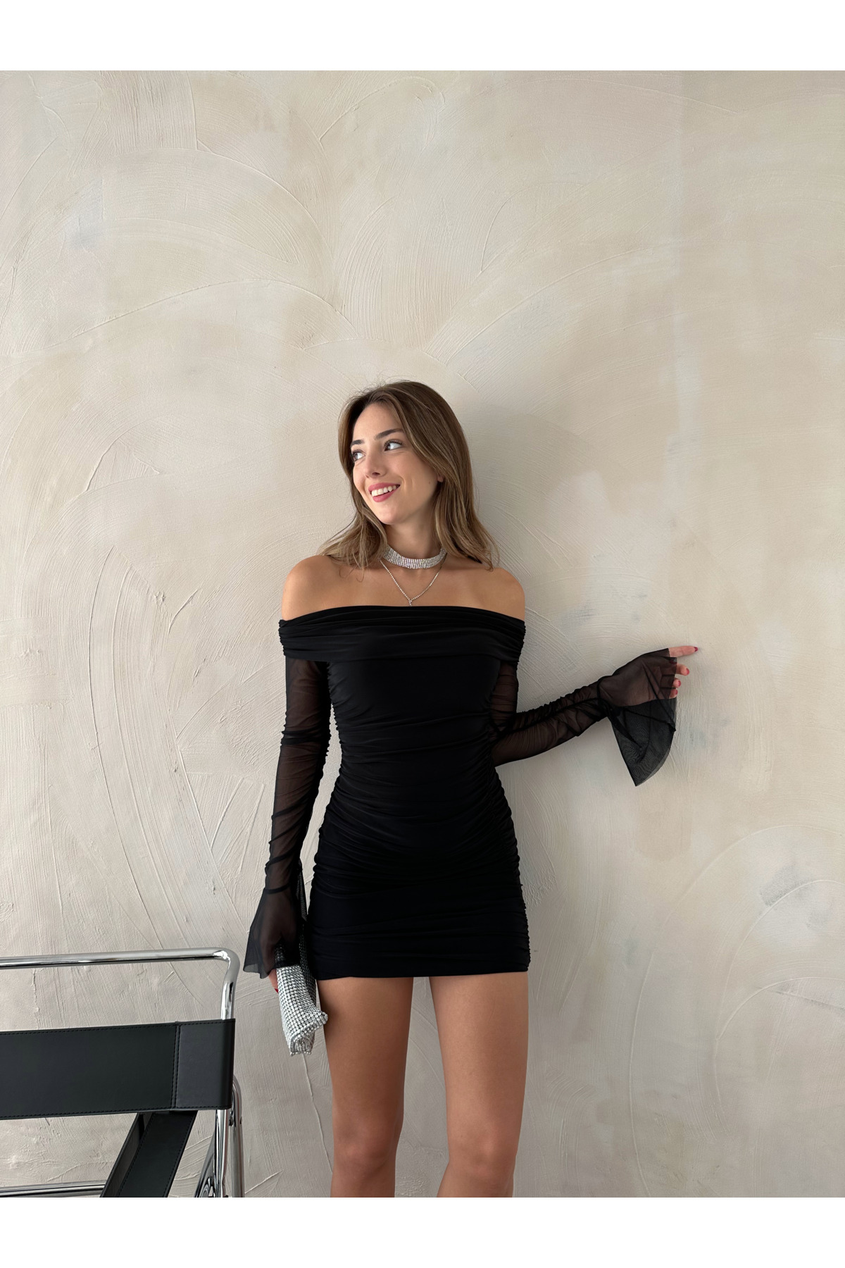 Angel Mia Kol Tül Detay Likralı Elbise Siyah - Fiyatı, Yorumları