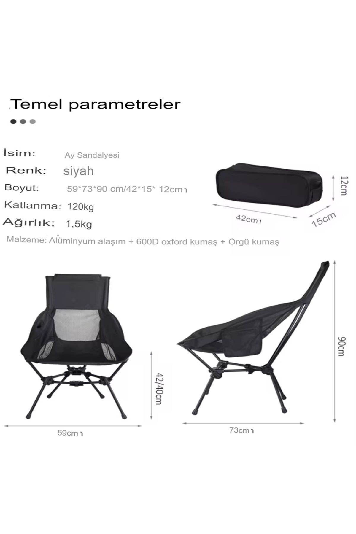 Tisul Siyah Yüksek Boy Katlanır Kamp Piknik Sandalyesi Rejisör ve ...