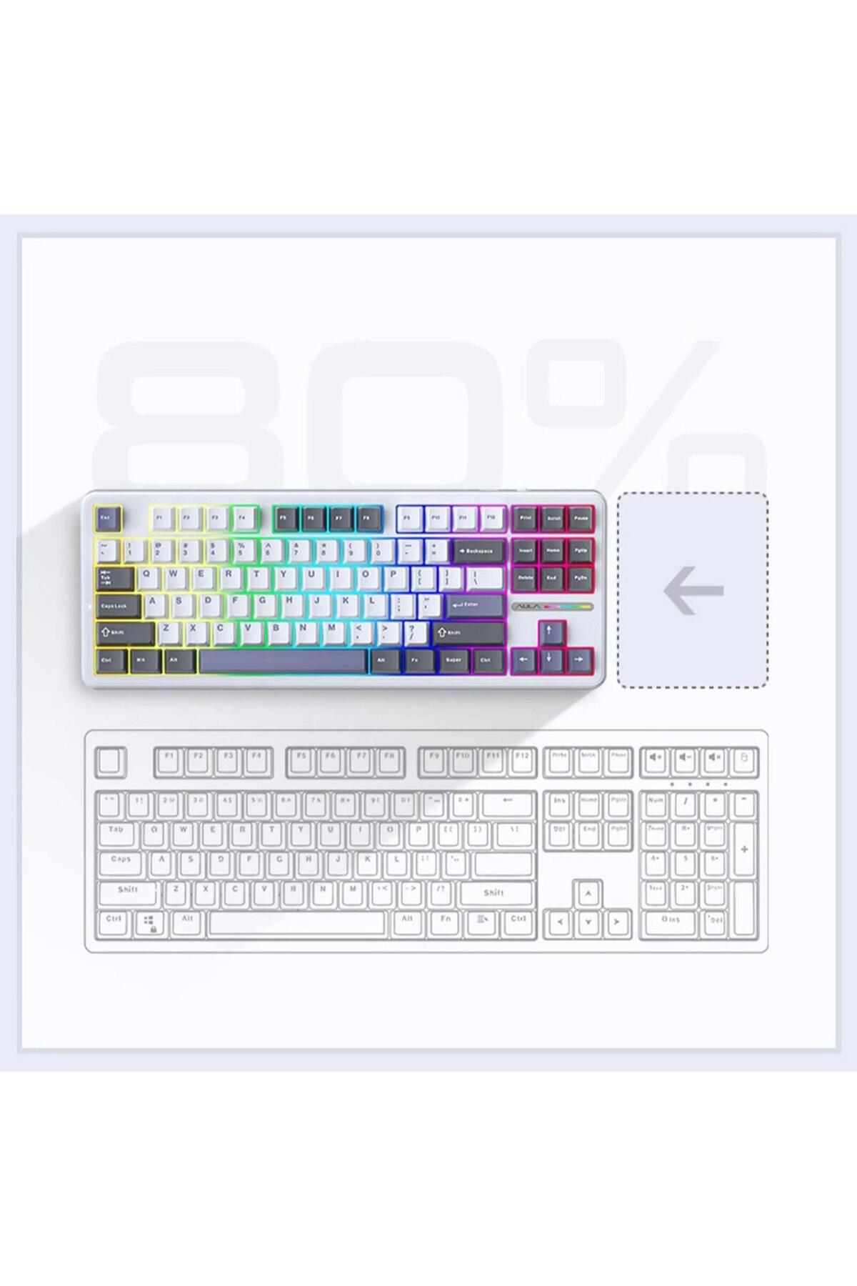 Aula F87 Mekanik Rgb Tkl Graywood V4 Switch Kablosuz Makrolu Hot Swap ...