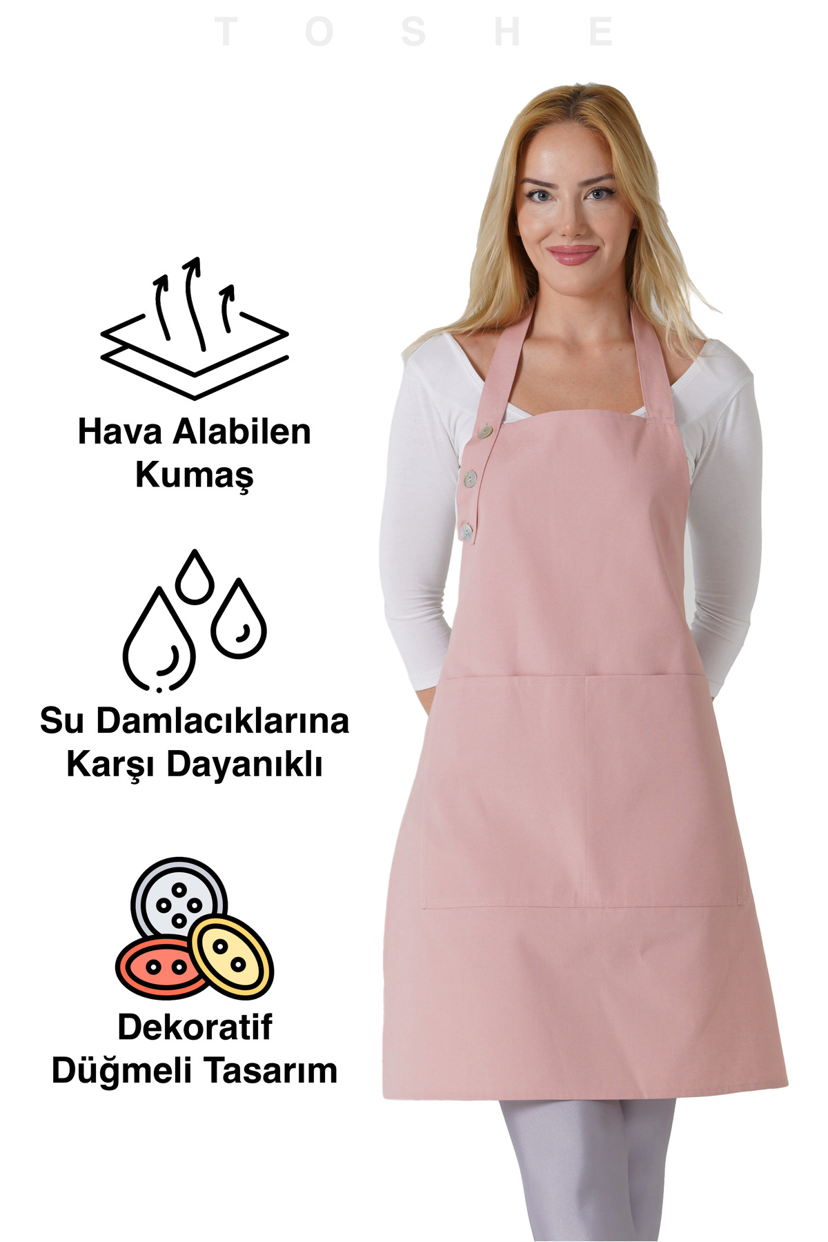 TOSHE Mutfak Önlüğü Su Geçirmez Şef Önlüğü 2 Geniş Cepli Barista Önlüğü ...
