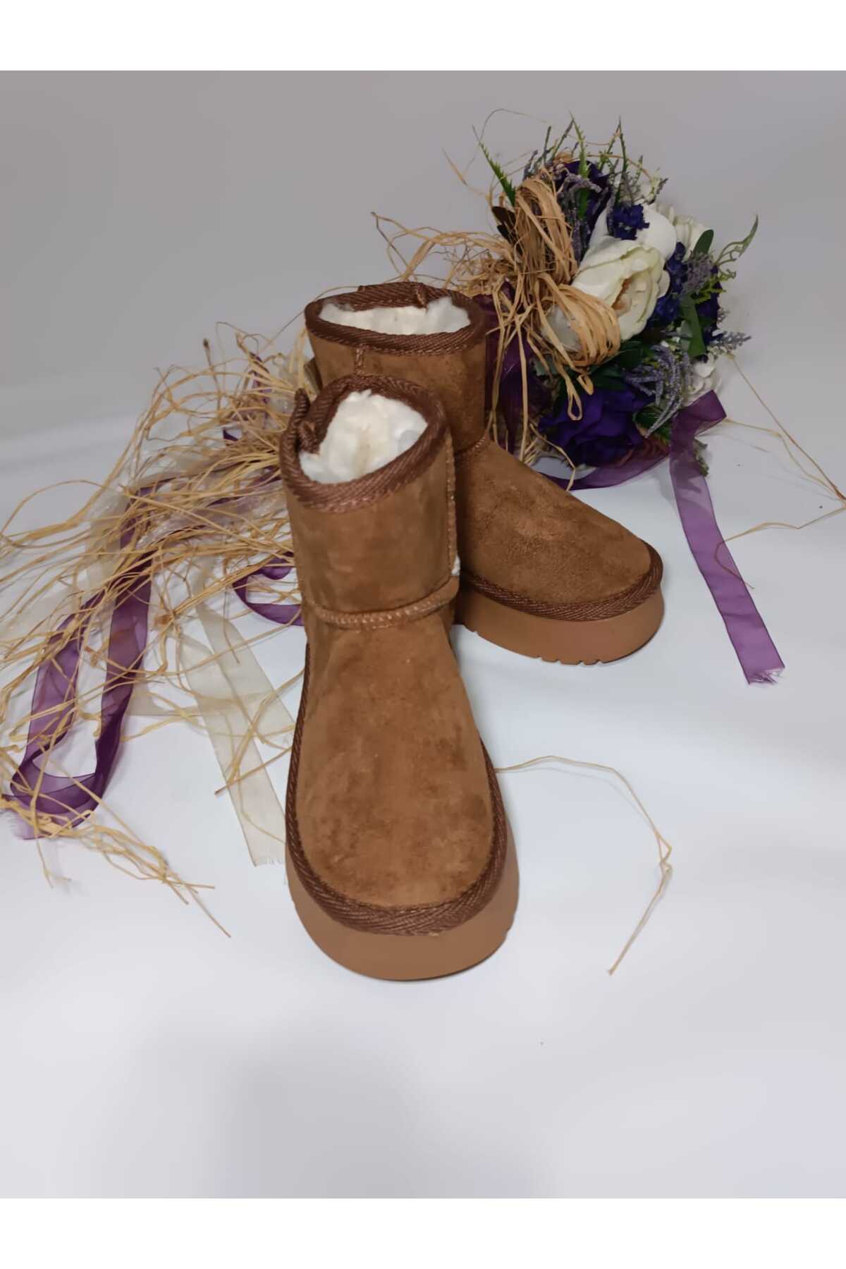 rabellashoes rabella çocuk model içi kürklü soğuğa dayanıklı taba renk ...