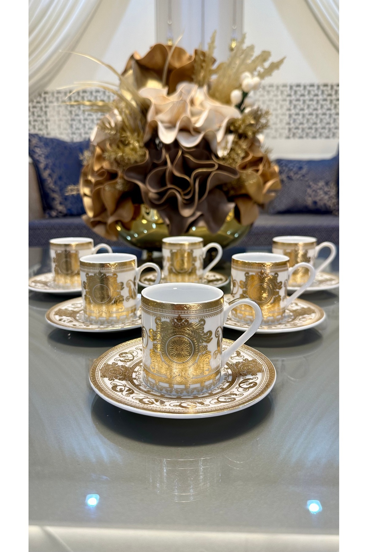 Turkuaz kristal WİNTERBACH 6 Kişilik 12 Parça Porselen Gold Kabartmalı ...