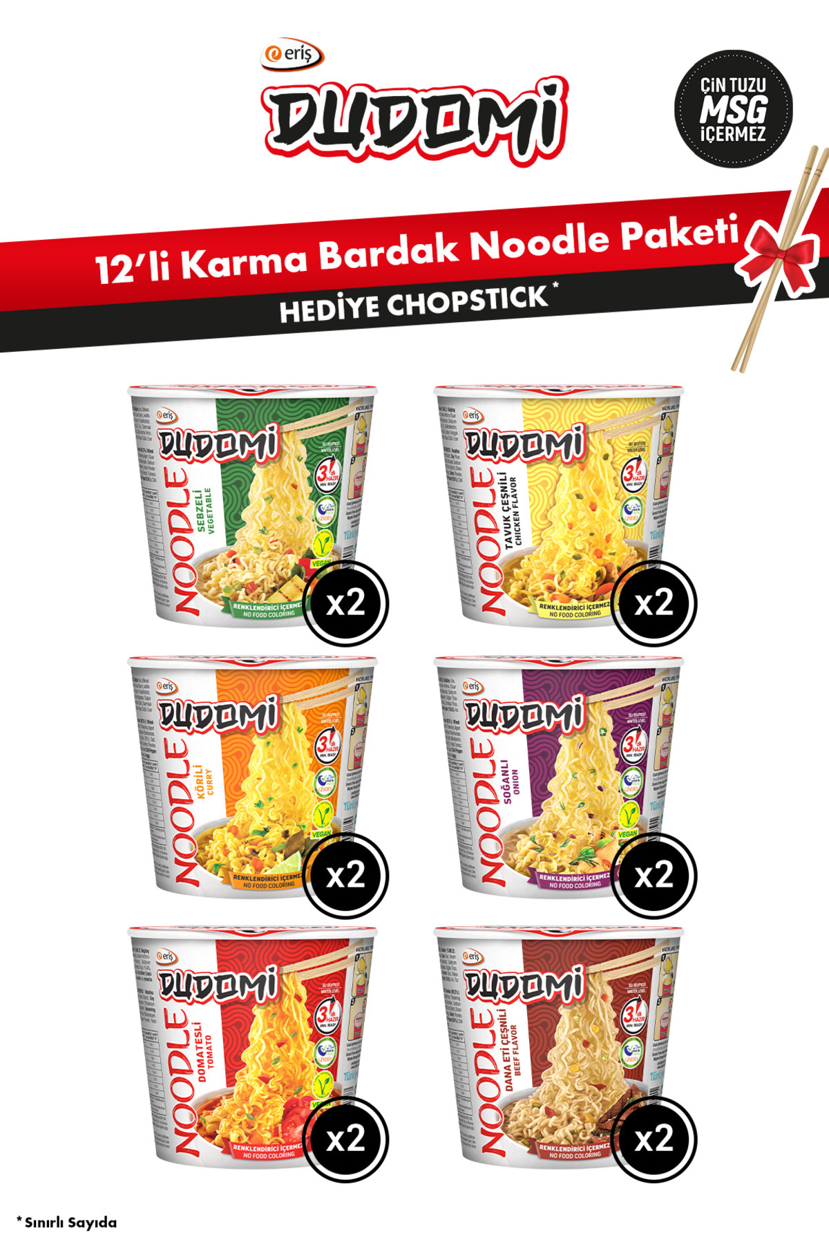 DUDOMİ Dudomi 12’li Karma Bardak Noodle Paketi + Bambu Chopstick Hediye ...