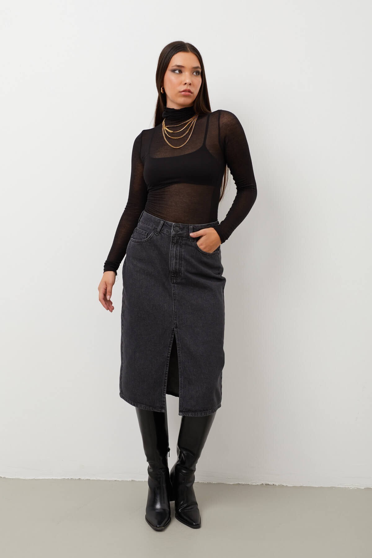 BANNY JEANS Kadın Yırtmaçlı Midi Jean Etek Fiyatı, Yorumları - Trendyol