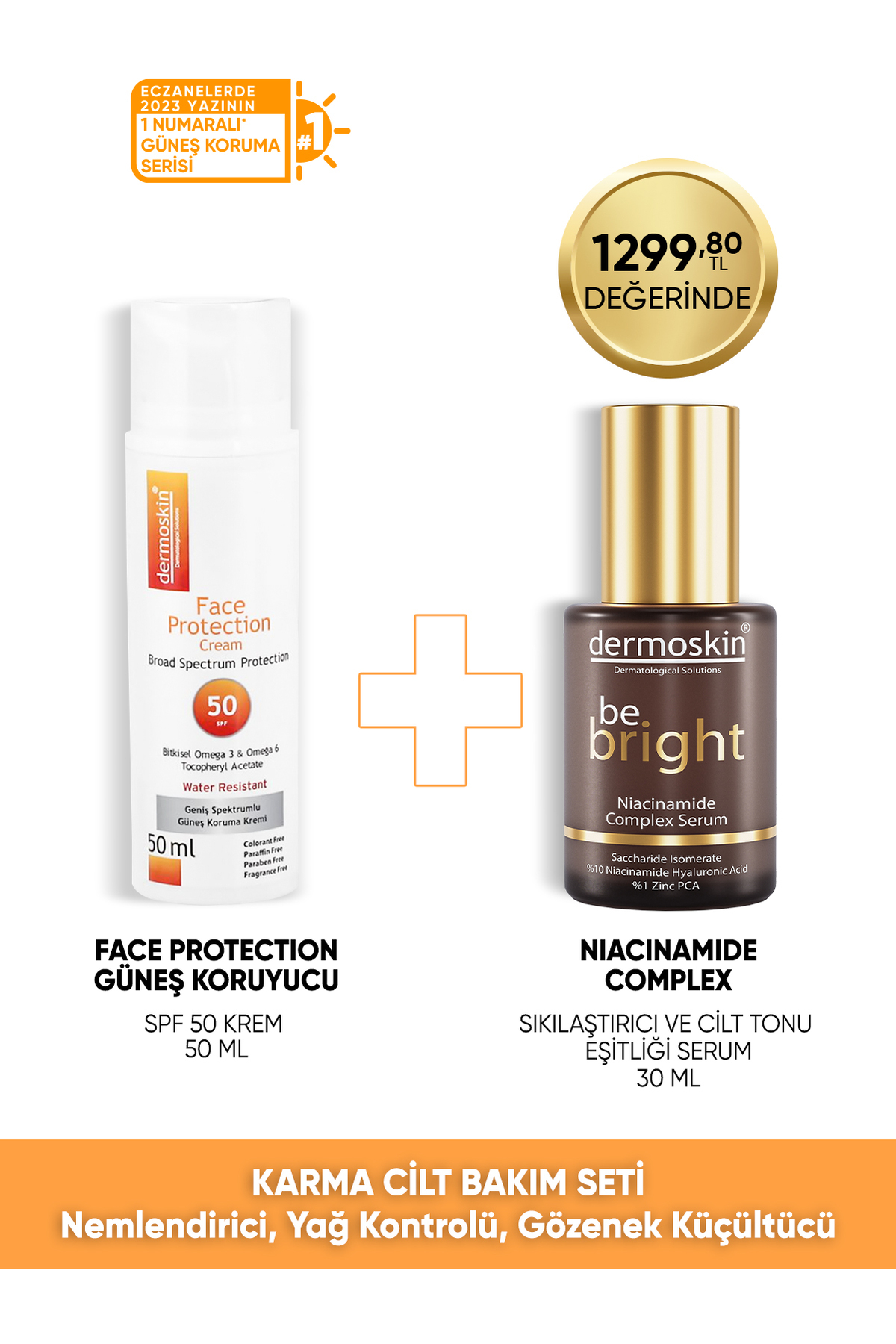 Dermoskin Karma Cilt Bakım Seti | Face Protection Güneş Kremi SPF 50 ...