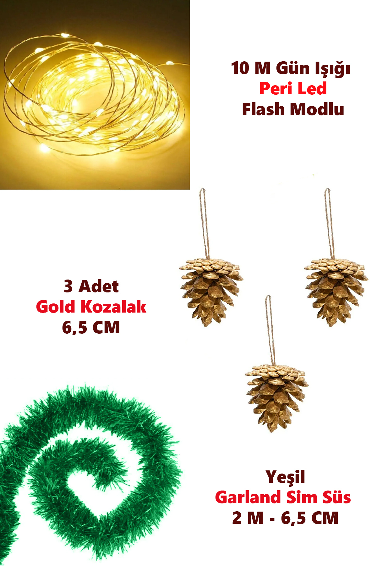 ferah feza 2026 Yılbaşı Süsü - 10 M Periled Günışığı - 3 Adet Gold ...