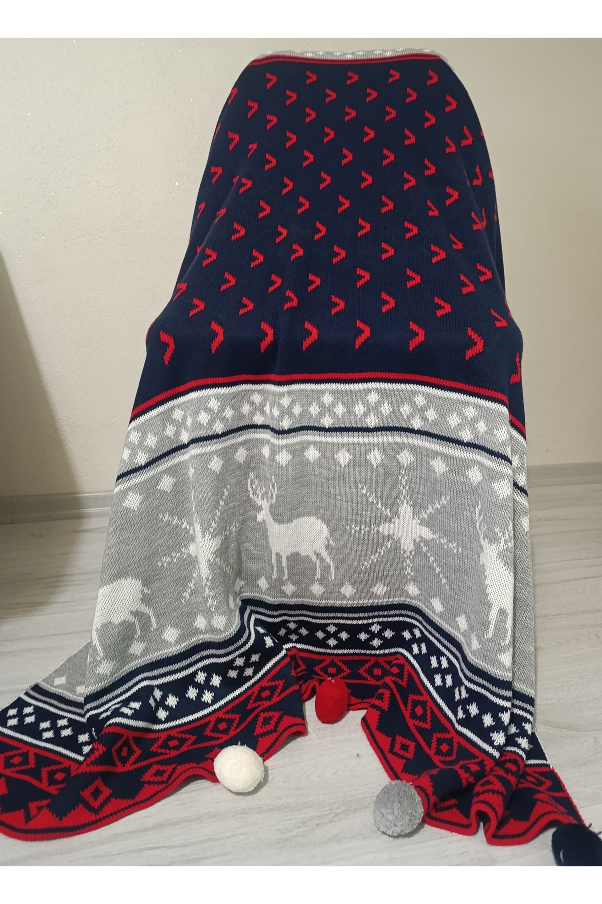 Lazgo.61 Yeni yıl yılbaşı desenli triko TV diz üstü battaniyesi çift ...