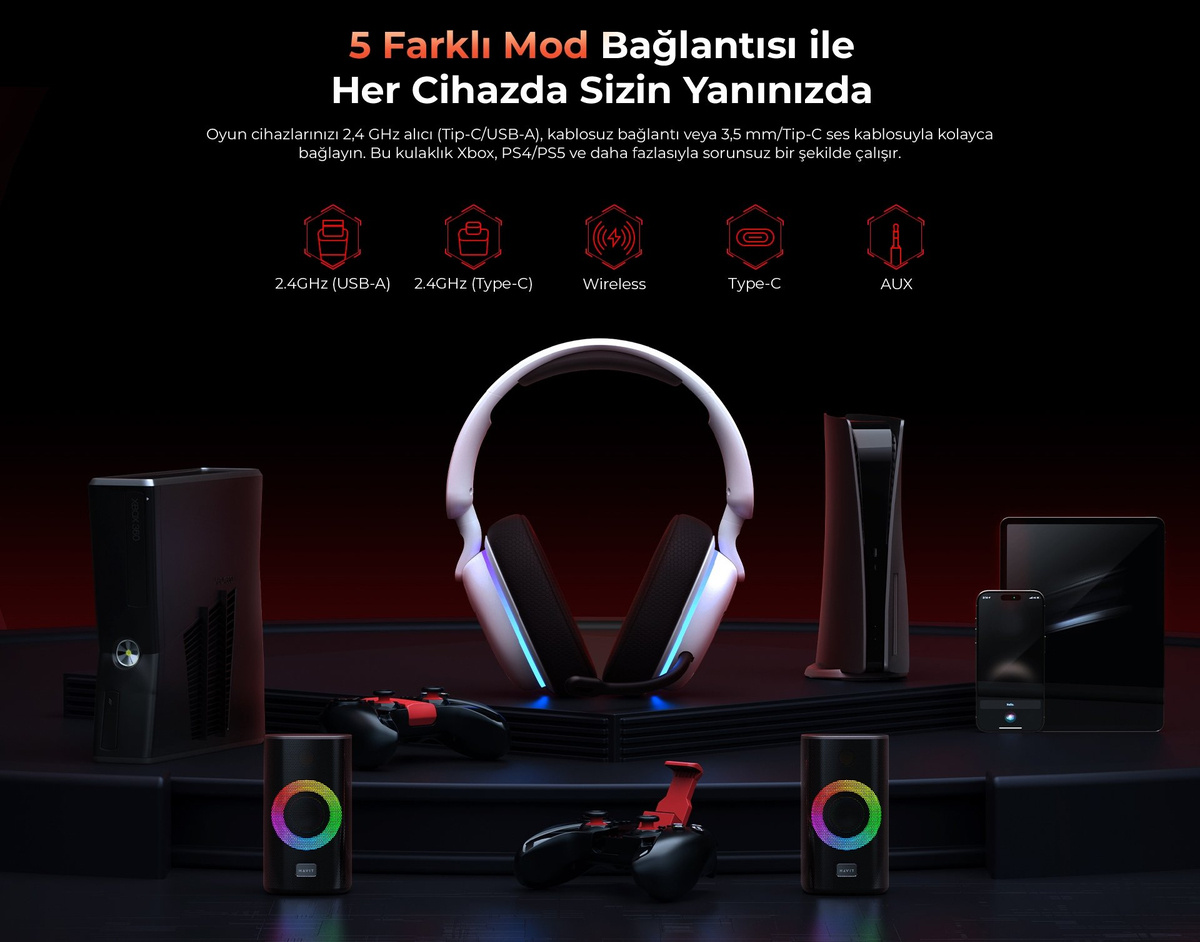 Havit Gamenote Fuxi-H7 RGB Kablosuz Gaming Oyuncu Kulaklığı - Fiyatı ...