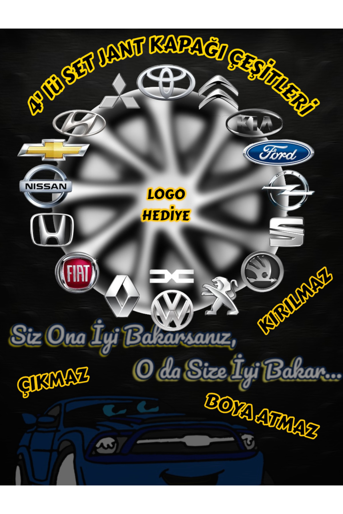 Gülcan Auto Citroen C3/C-Elysee/C2 14 inç JANT KAPAĞI SETİ-YıldızGri ...