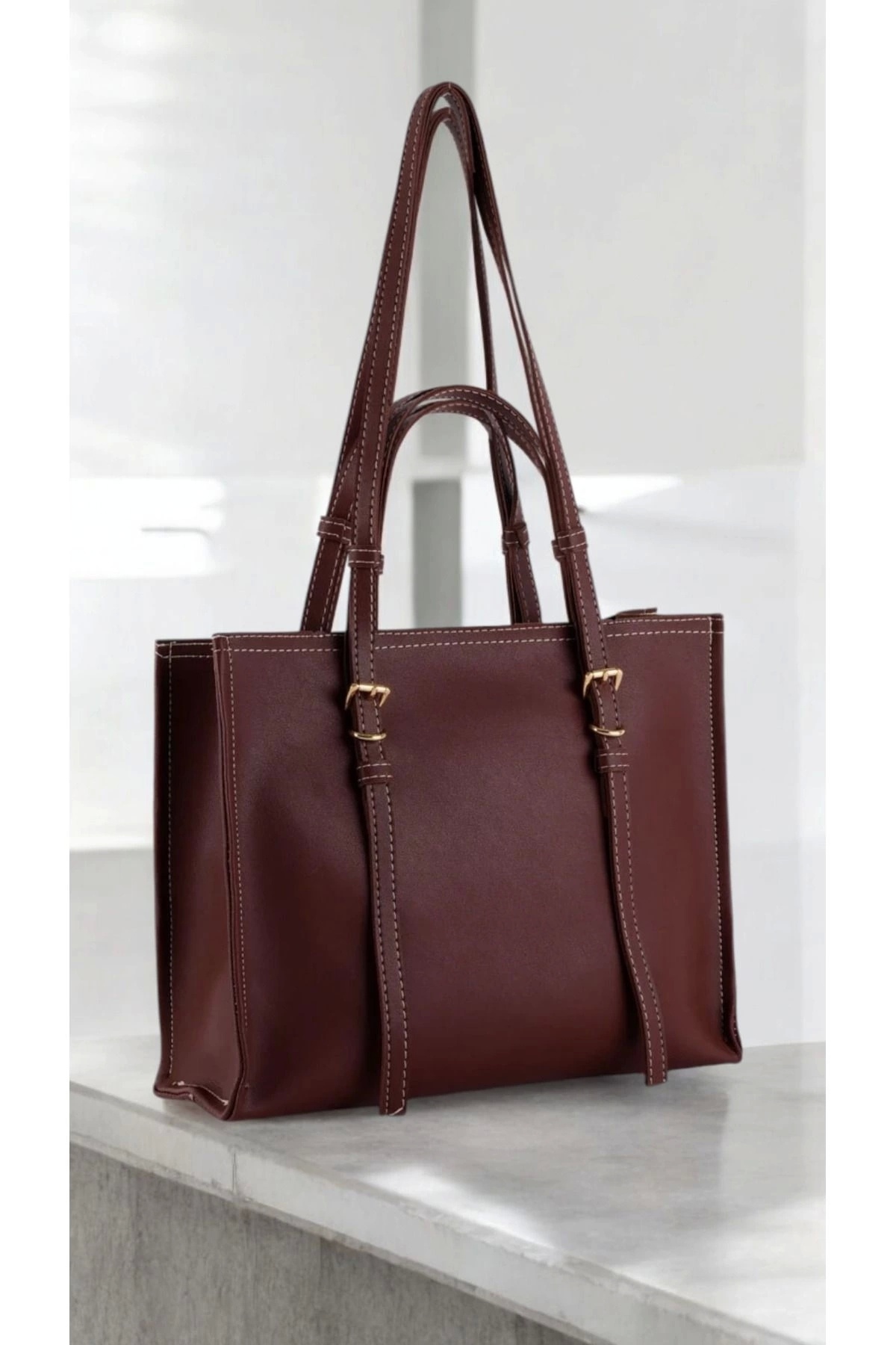 Glemix Norma Bordo Cilt Dikiş Detaylı Çift Askılı Kadın Omuz Çantası ...