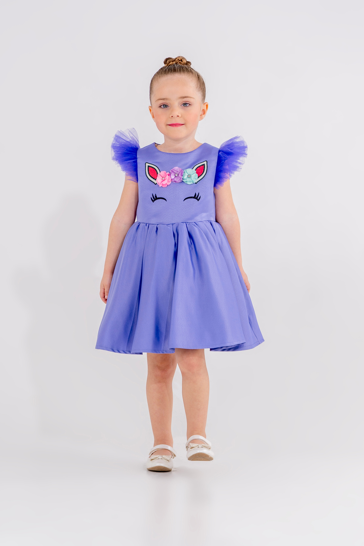 Eray Kids Unıcorn Fırfır Kollu Arkası Fiyonk Detaylı Kız Çocuk Abiye ...