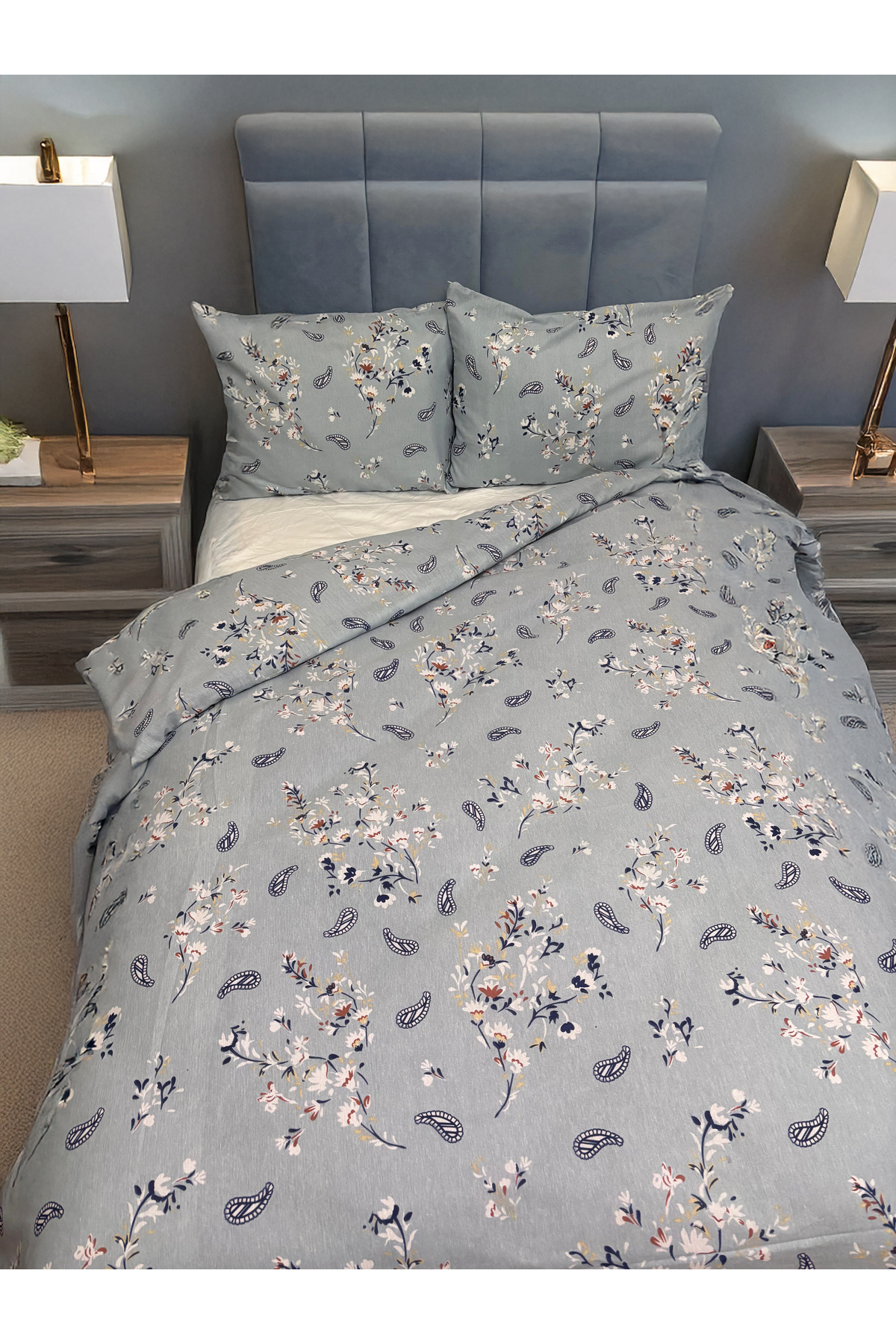 Home Çift kişilik Mavi Çiçekli Nevresim Takımı (Çarşafsız) - Fiyatı ...