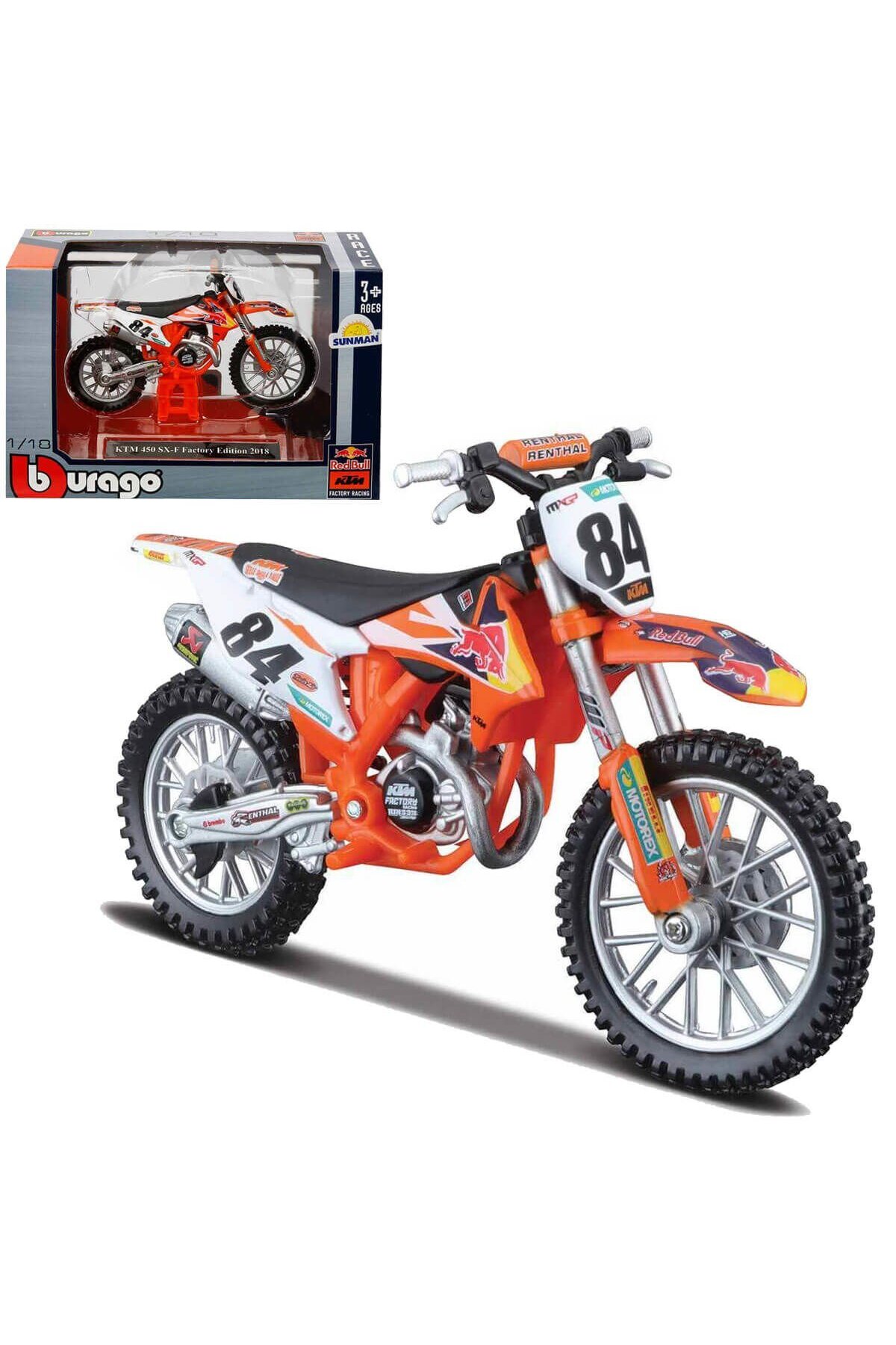 Burago Red Bull KTM 450 Sx-F Factory Edition 2018 Motosiklet SNM-51070A ...