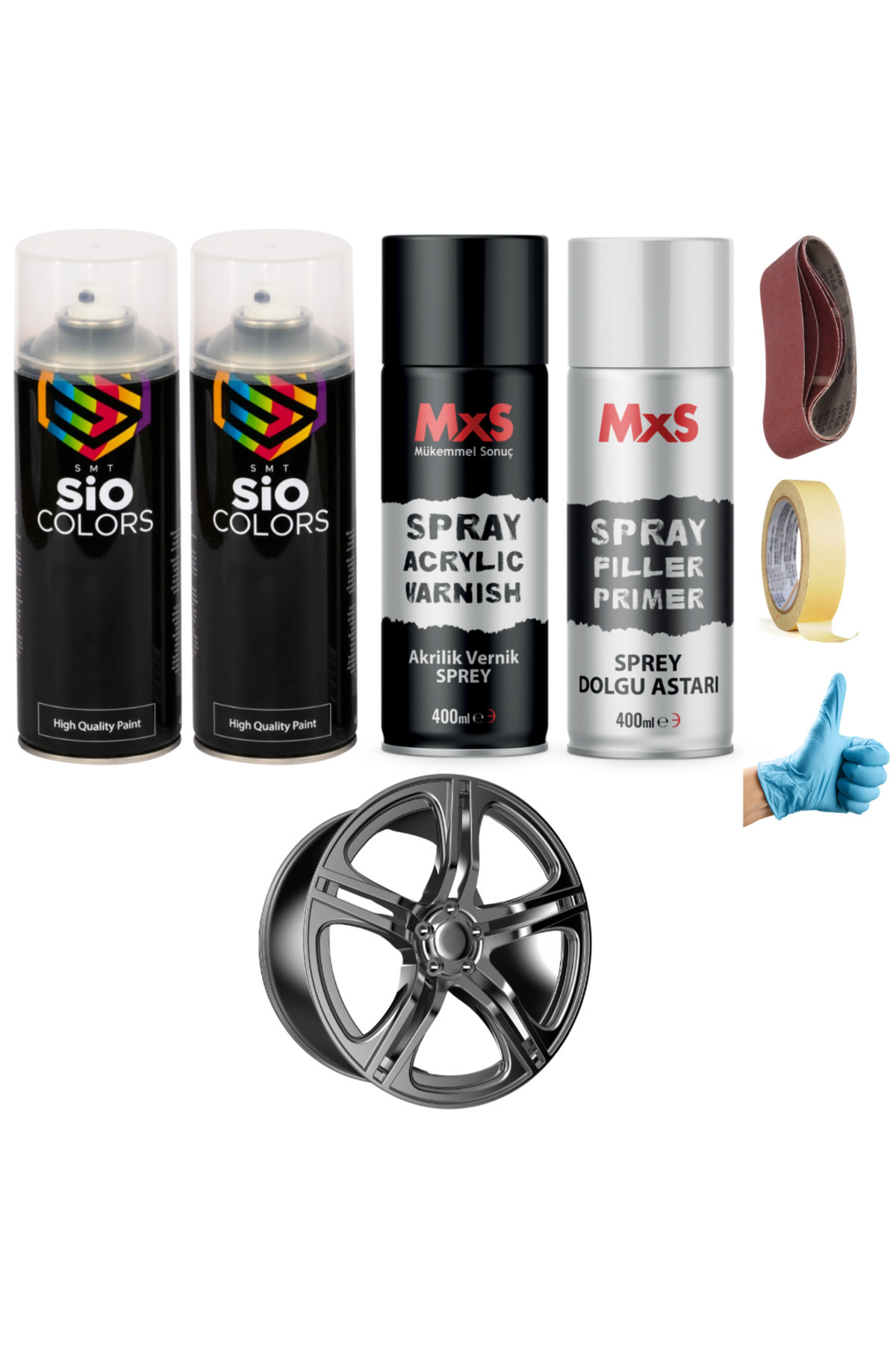 sıocolors ÖZEL YAPIM JANT SPREY AKRİLİK BOYA SETİ 400 ML (2 ADET SPREY-1 ADET VERNİK-1 ADET ...