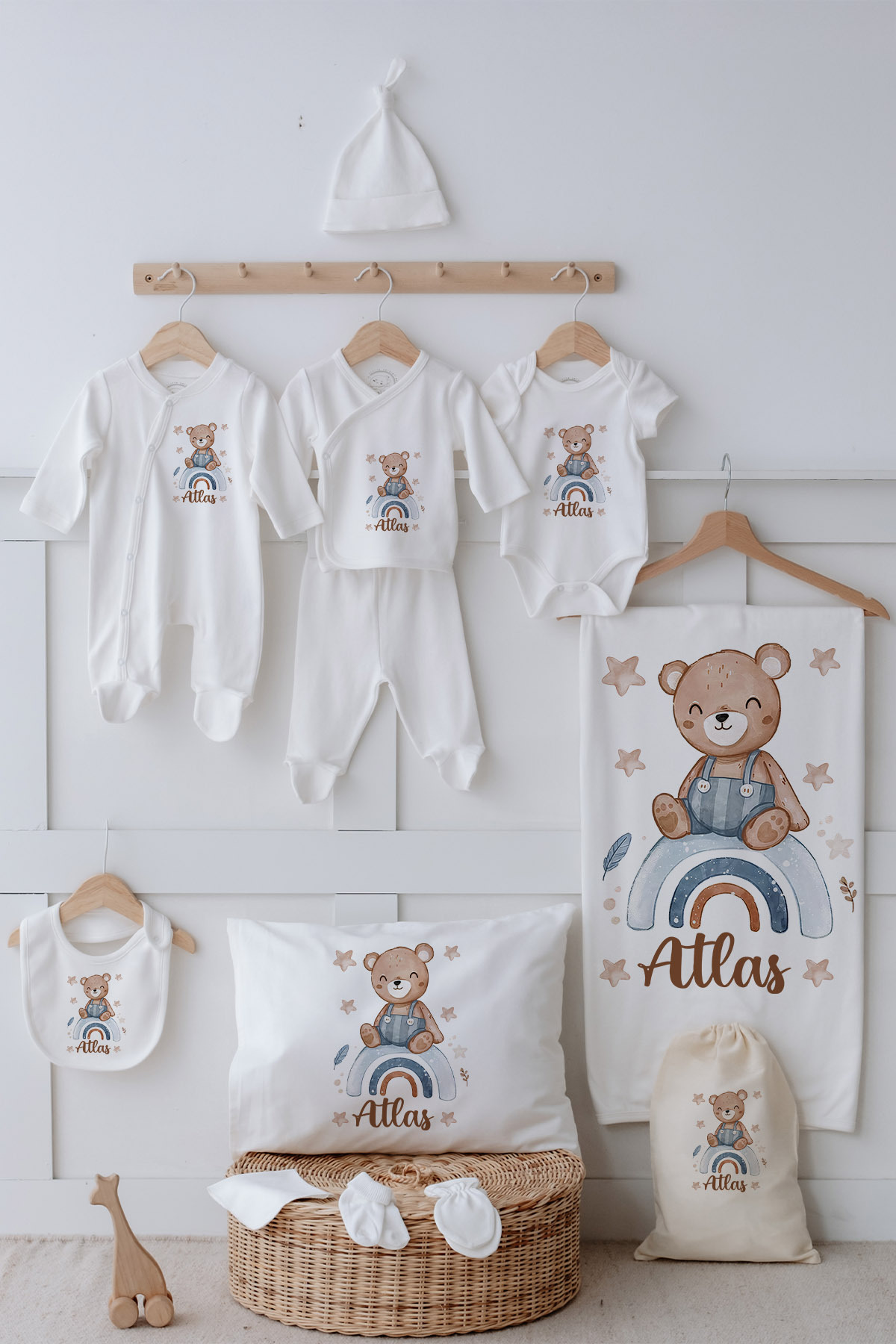 Astral Baby İsimli %100 Organik Pamuk 12'li Hastane Çıkışı Çizgi Ayıcık ...