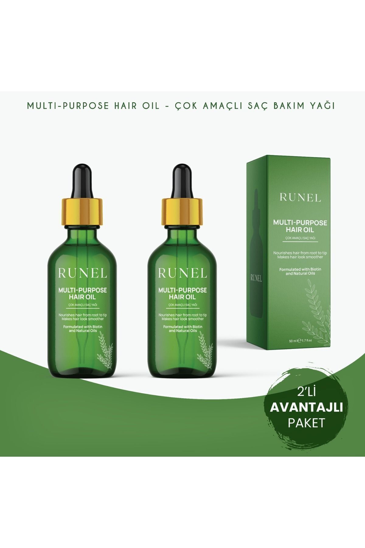 RUNEL 2li Runel Hızlı Saç Uzatma Yağı Avantajlı Paket (yıpranmış ve ...