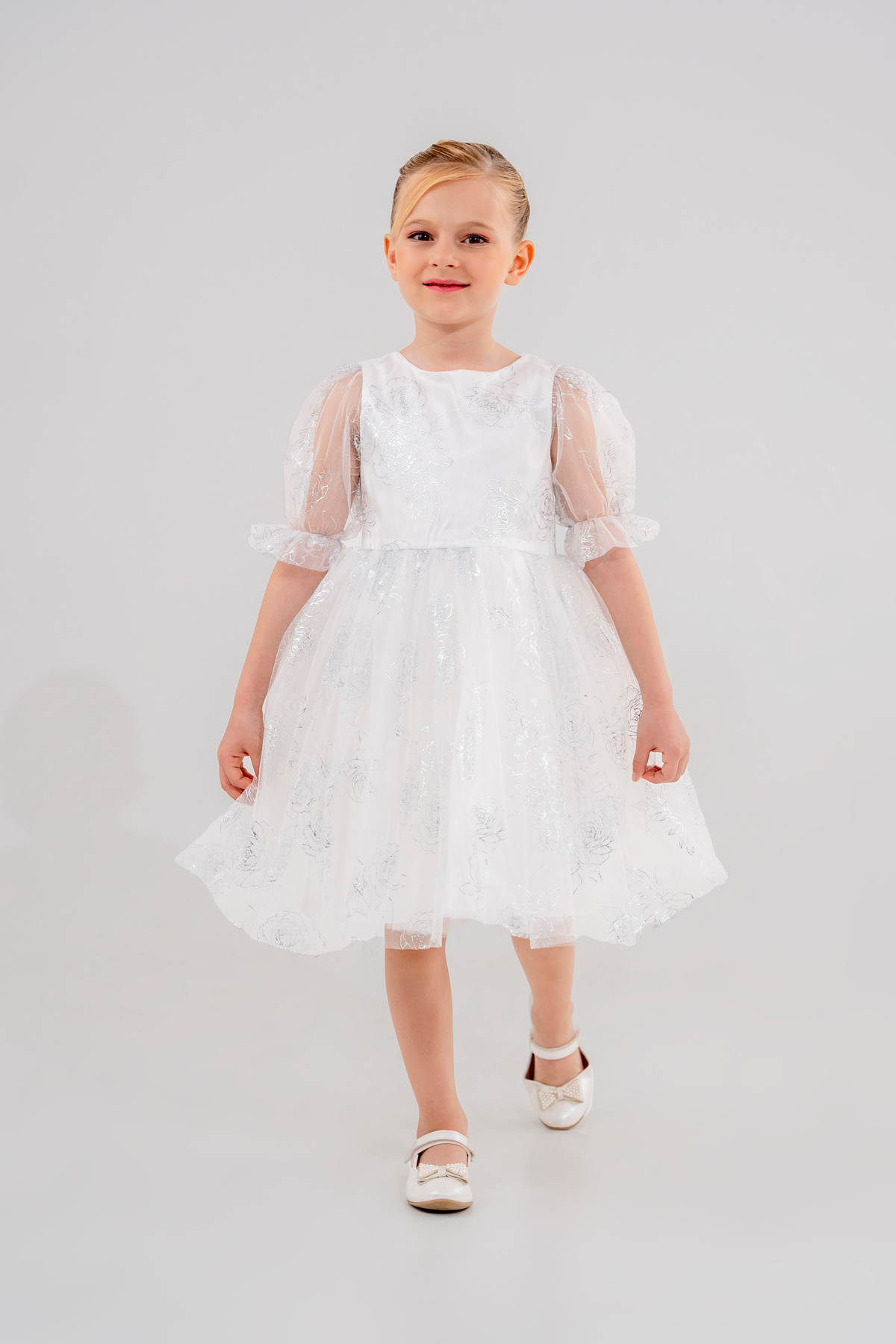 Eray Kids Simli Puanlı Kolları Büzgülü Kız Çocuk Abiye Elbise Fiyatı ...