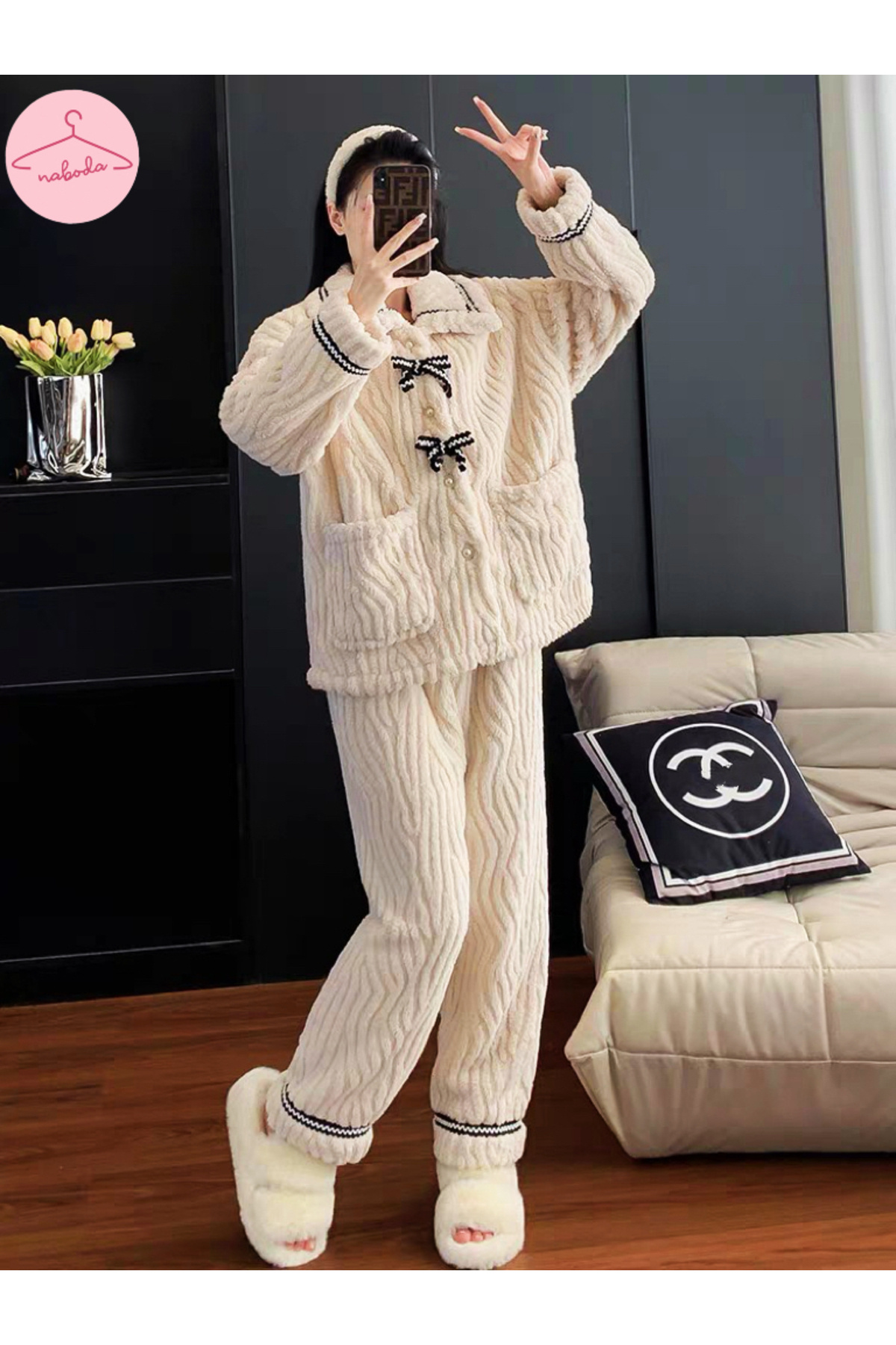 naboda Kadın şık tasarım krem pijama takımı Fiyatı, Yorumları - Trendyol