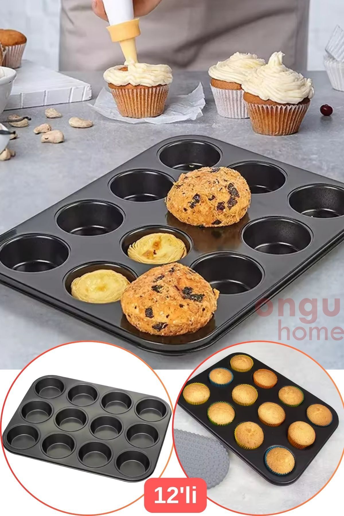 ongu home Yapışmaz 12'li Muffin Kek Kalıbı Kek Kalıbı Tepsisi - Fiyatı ...
