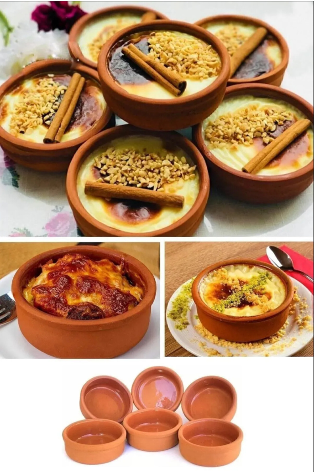Masaf Home 6 قطع من وعاء بودنغ الأرز الأناضولي الفخار المزجج 12 × 4 سم ...