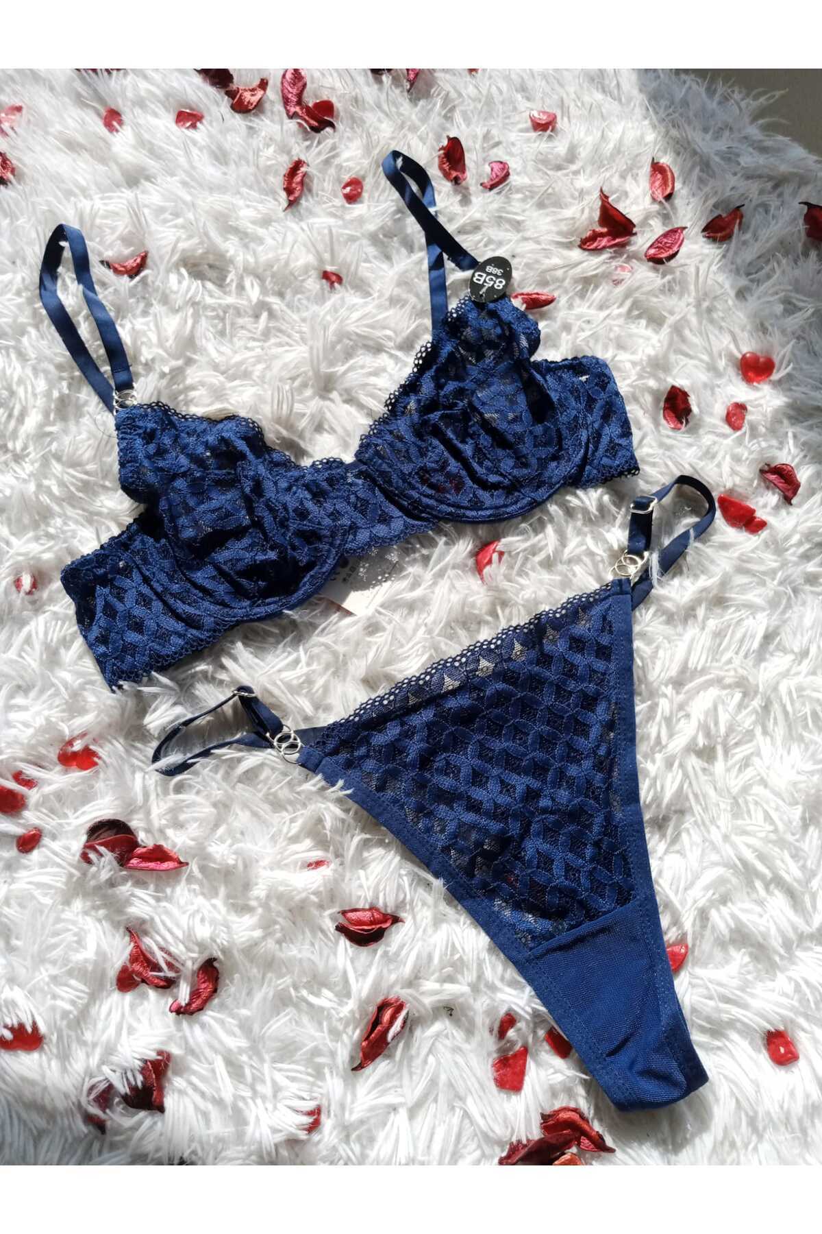 Shylola Lacivert Nude Dantelli Bralet Sütyen Kilot Takım Tanga Fiyatı ...