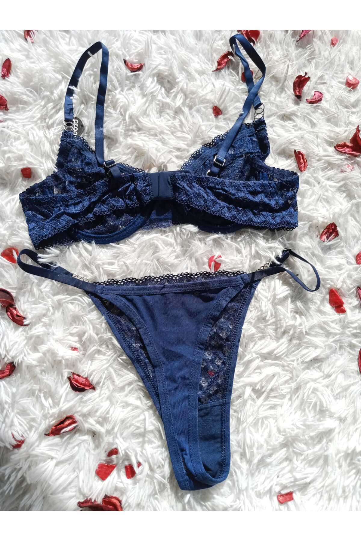 Shylola Lacivert Nude Dantelli Bralet Sütyen Kilot Takım Tanga Fiyatı ...