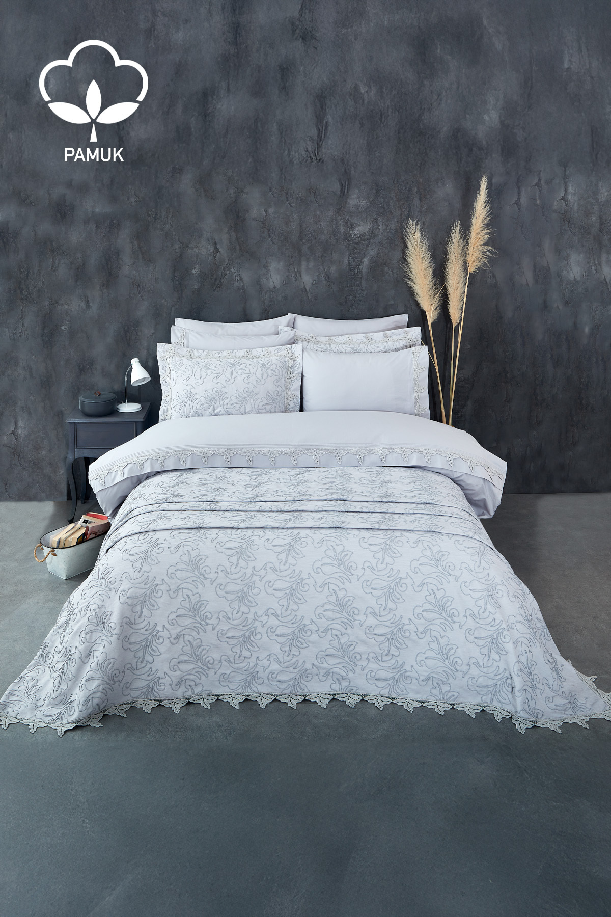 Nazik Home Ribera İşlemeli Çift Kişilik 9 Parça Nevresim + Pike Set ...