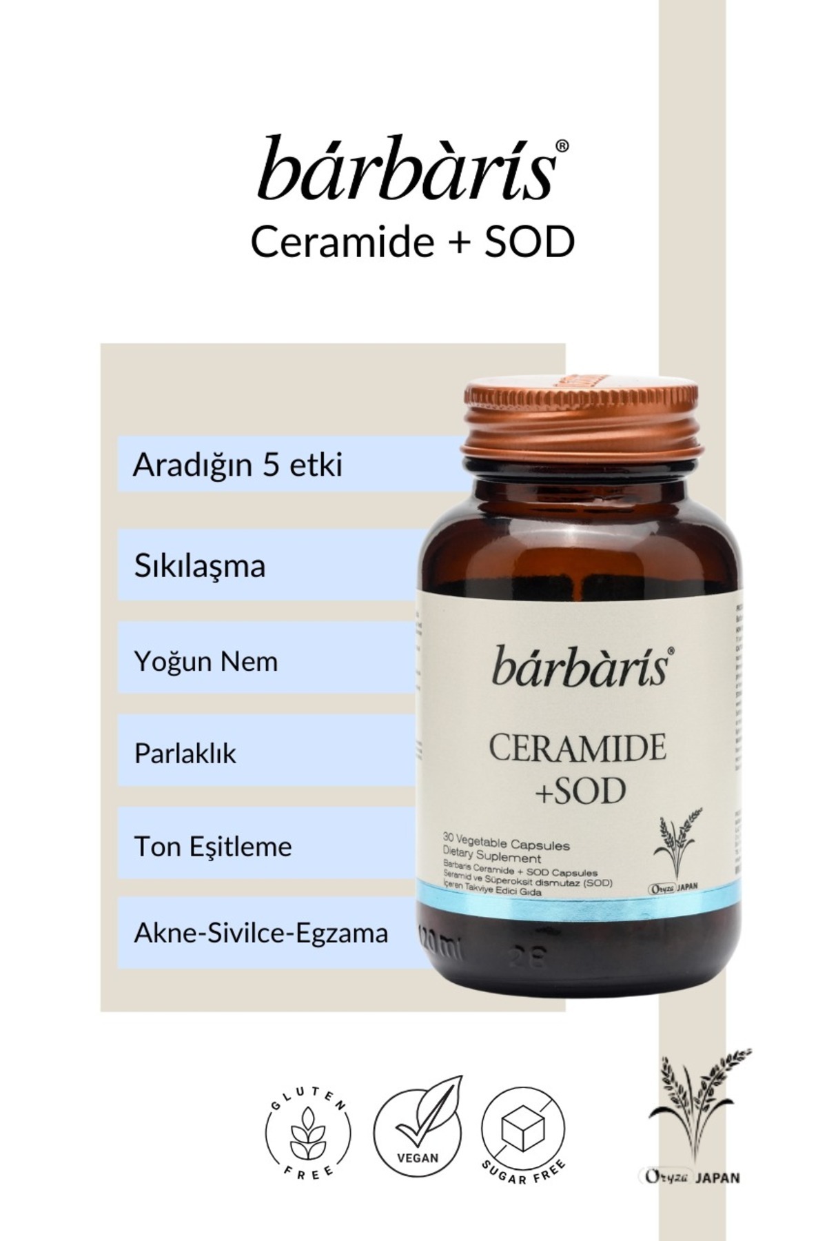Barbaris Ceramıde Sod 30 Kapsül 40mg Japon Seramid Cilde Parlaklık ...
