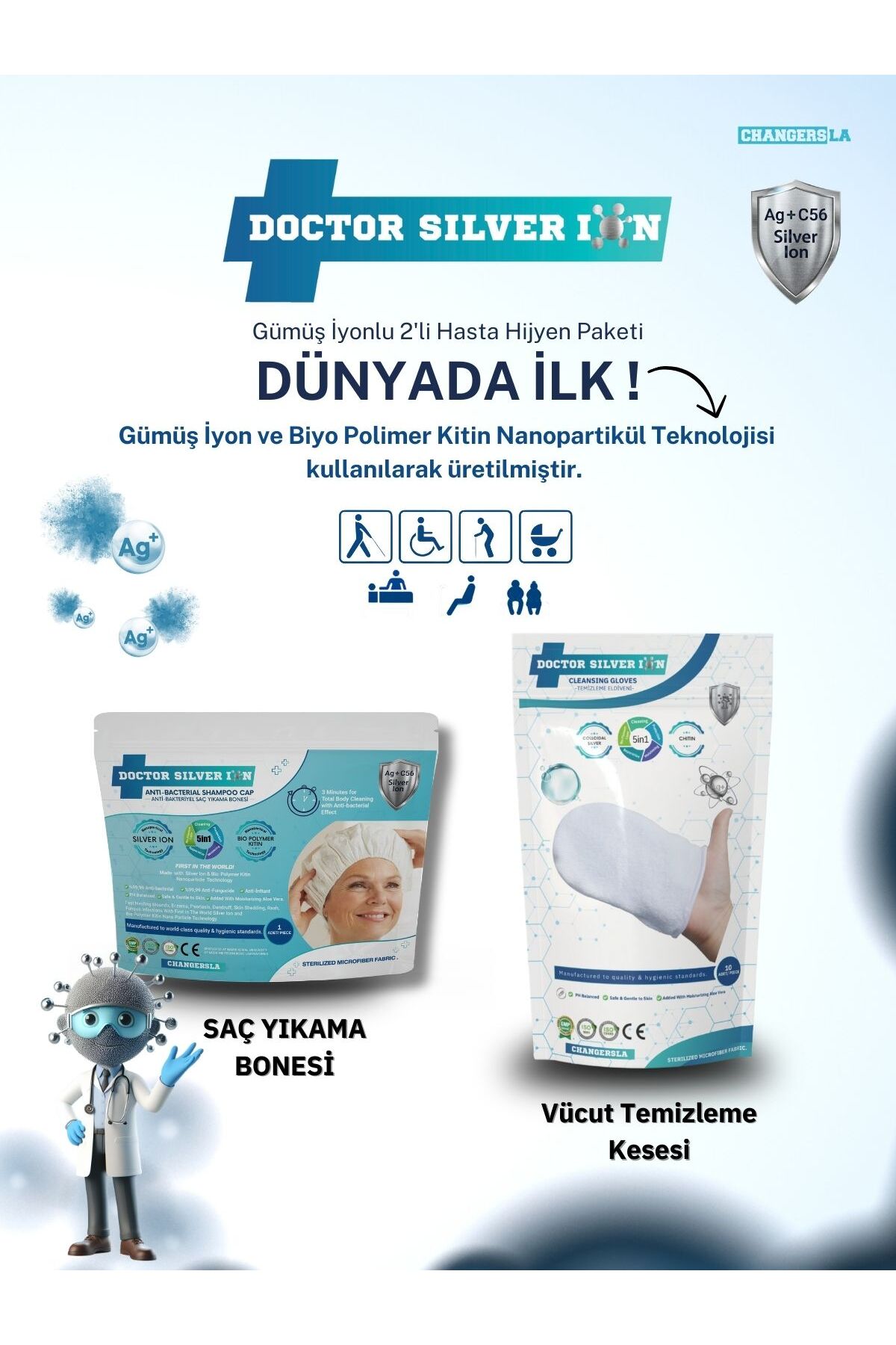 Doctor Silver Ion Gümüş İyonlu 2'li Hasta Hijyen Saç Yıkama Bonesi ve ...
