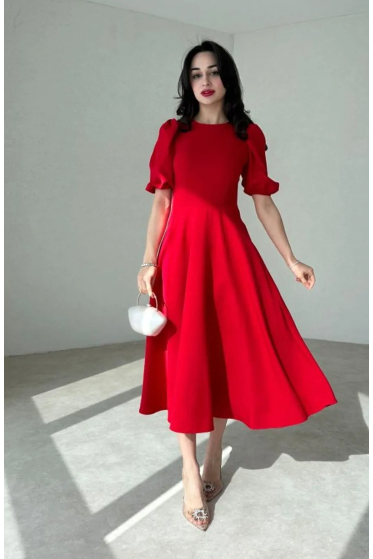 Afiş Butik Red Watermelon Sleeve Midi Dress- Trendyol