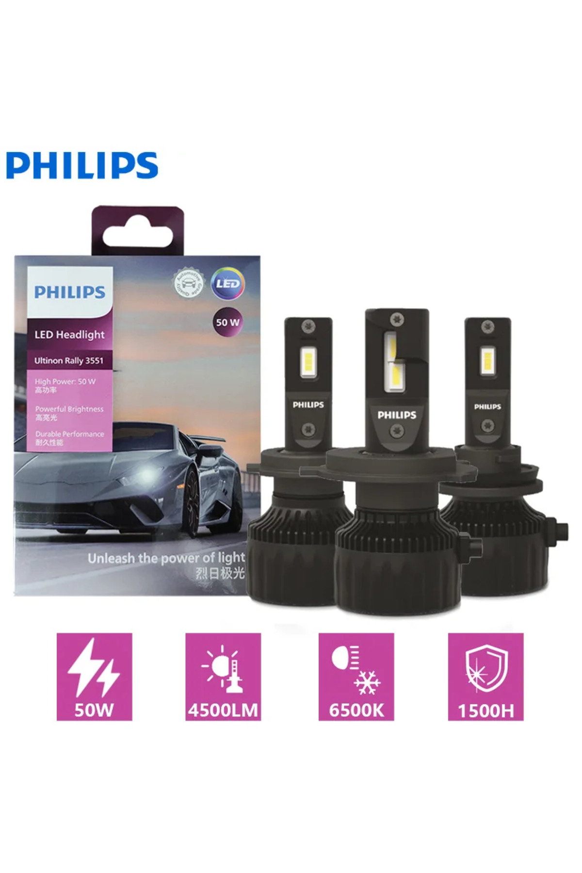 Philips Ultinon Rally 3551 H7 2 Lamps Car Headlight 6500k White Max ...