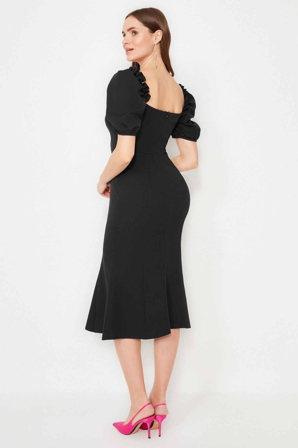 Trendyol Collection Black Collar Detailed Woven Stylish Evening Dress ...