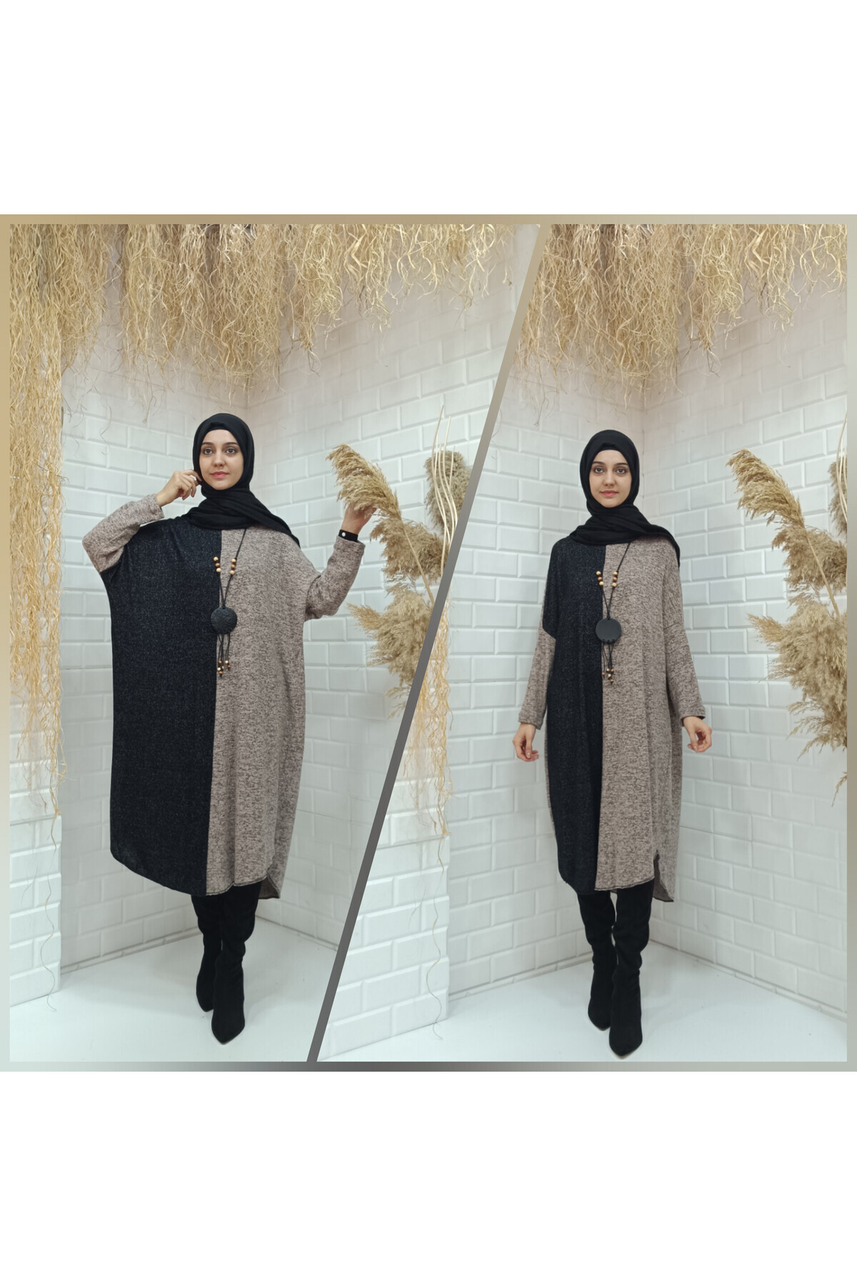 Henna Elisa Bisiklet Yaka Çift Renkli Yarasa Kol Yün Tunik Fiyatı ...