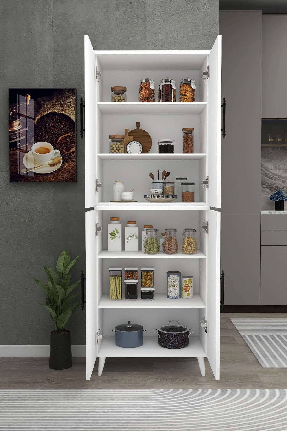 Reyo Home Enda 6 Raflı 4 Kapaklı Çok Amaçlı Dolap Beyaz - Fiyatı, Yorumları