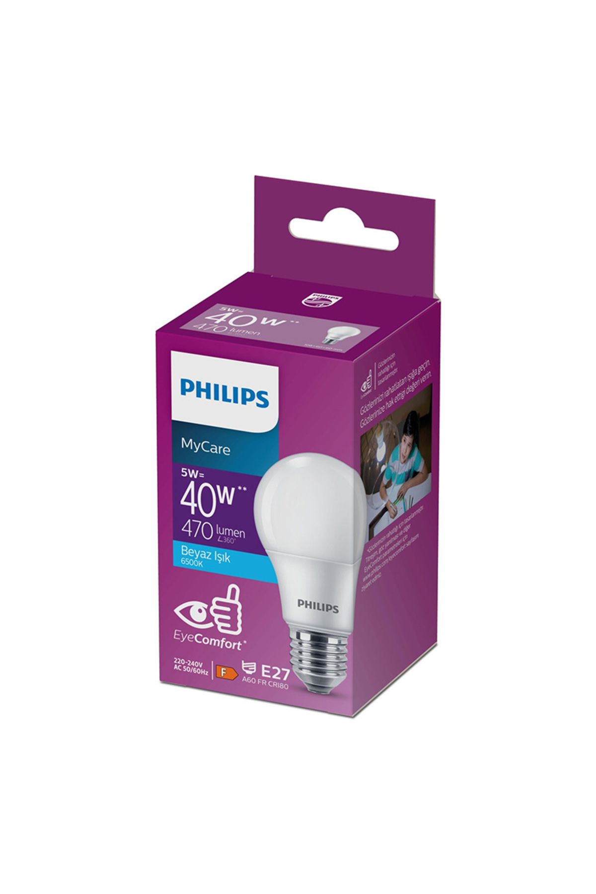 Philips MyCare LED Ampul 5W 470 Lumen 6500K Beyaz Işık A60 E27 Duy (40W ...