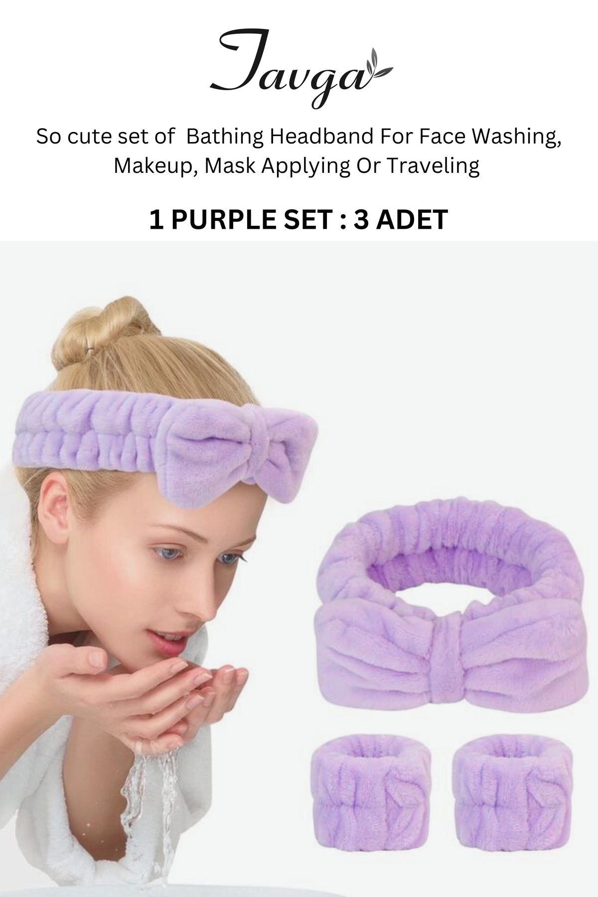 TAVGA 3'lü Cotton Travel Saç ve Bilek Bandı Seti (Maske-Makyaj- El ve ...
