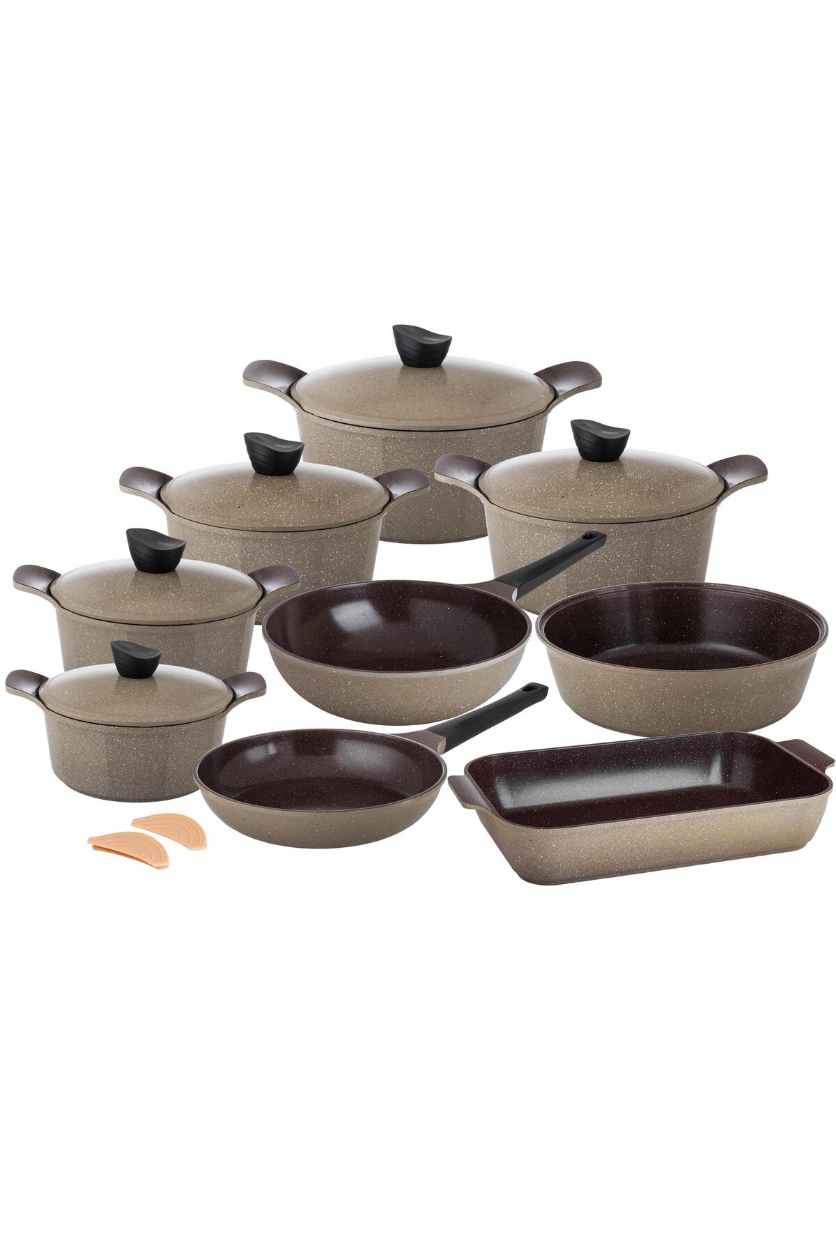 Dania Jewel Brown Granite Cookware Set, 16 Pieces, High Quality Made of ...