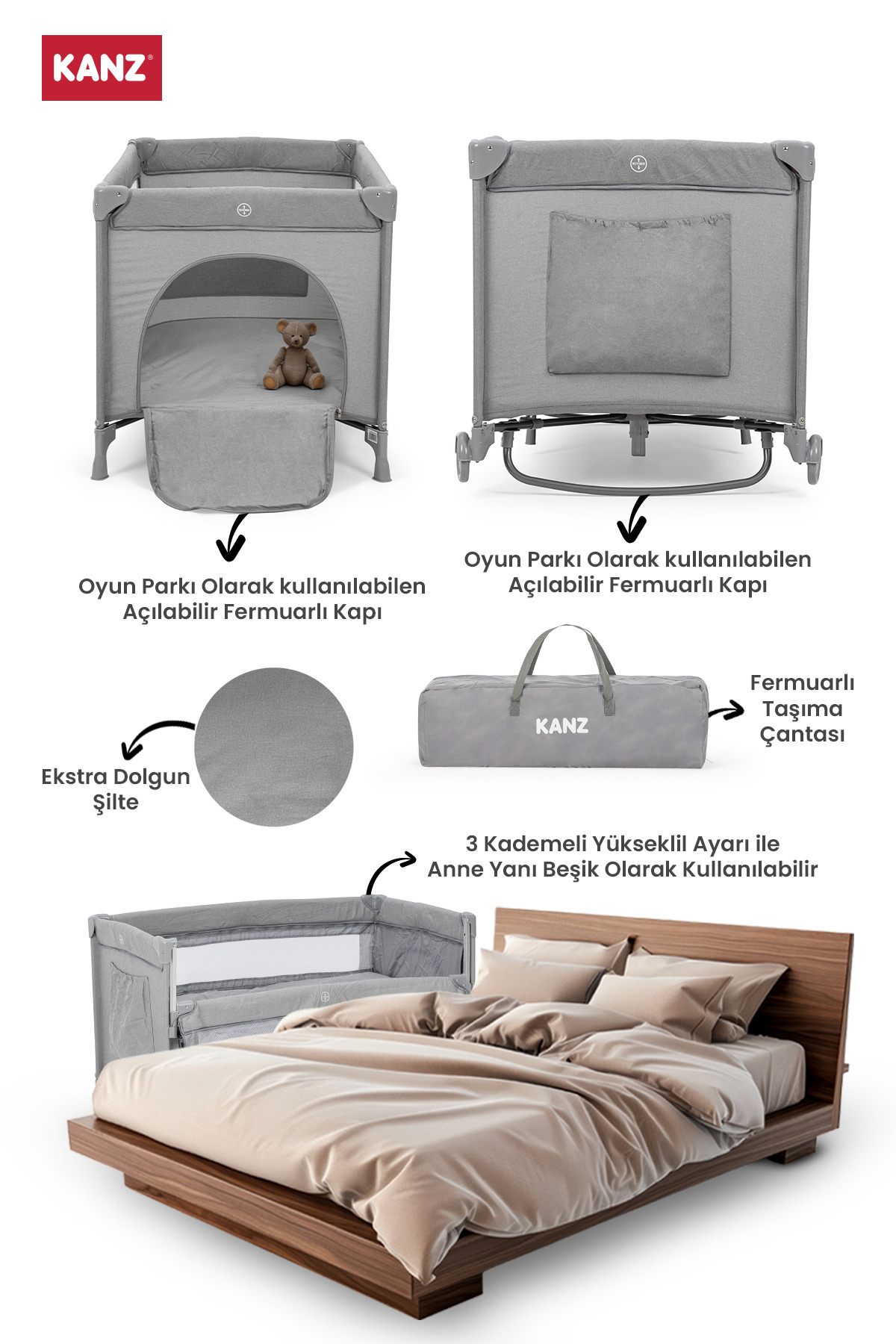 Kanz Dreamer Anne Yanı Oyun Parkı Ve Park Yatak Gri Fiyatı, Yorumları ...