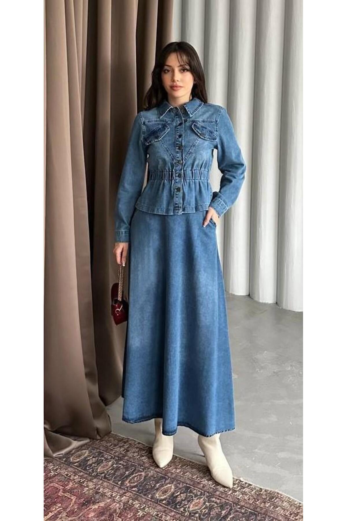 Cardella Denim Kot Etek Ceket Takım İkili Tasarım Jean Takım Fiyatı ...